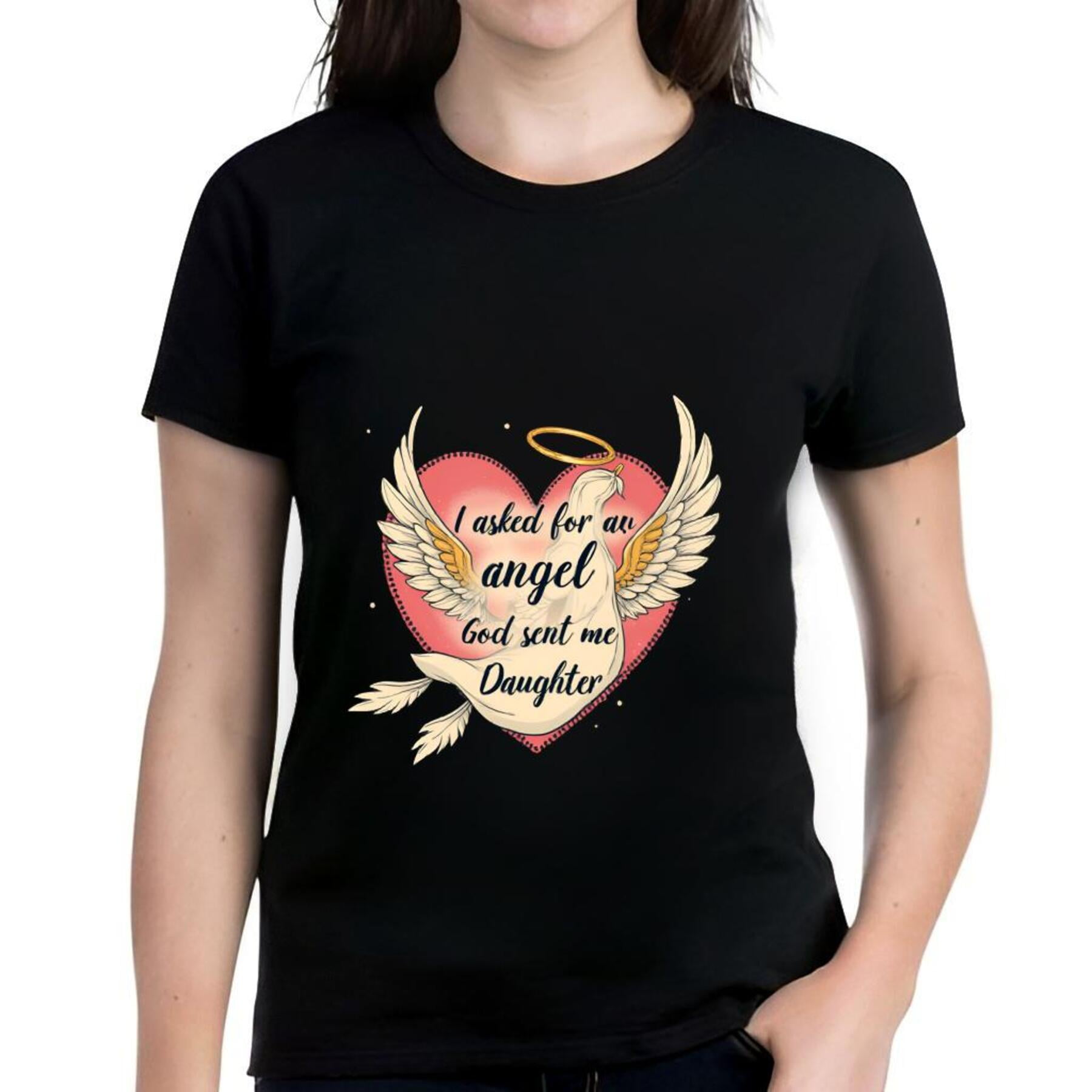 Cotton Short Sleeve T-Shirt with Heart and Graphic - " I Asked for an ...