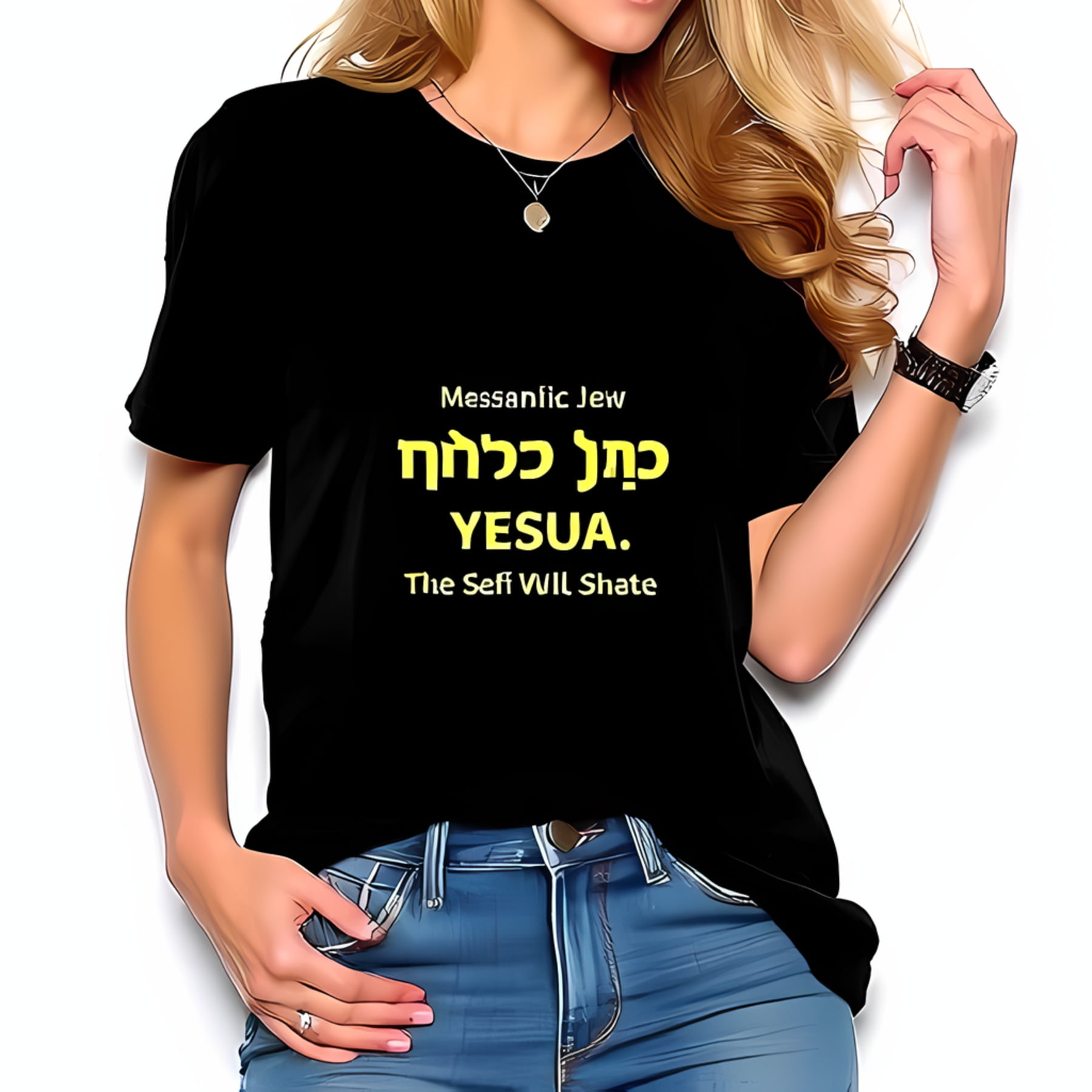 Cotton Short Sleeve T-Shirt with Hebrew & English Design: " Son of the Blessed One " & " YESUA ...