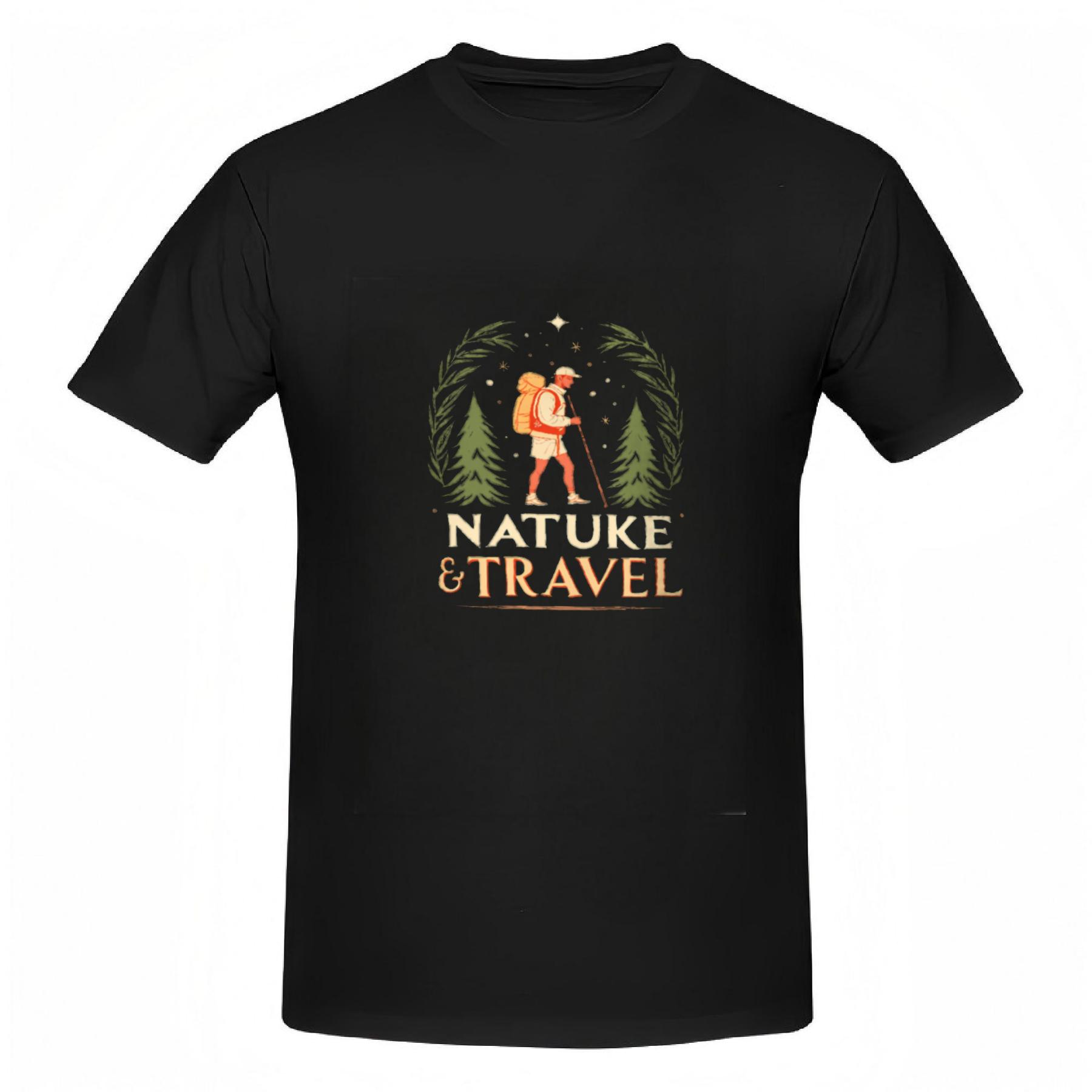 Cotton Short Sleeve T-Shirt with Hiking Graphic Pine Trees & Stars Bold ...