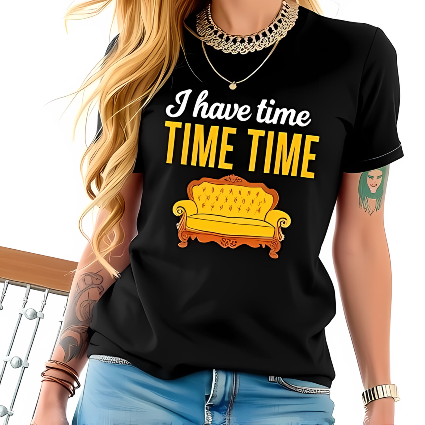 Cotton Short Sleeve T-Shirt with 'I have time TIME TIME' Design ...