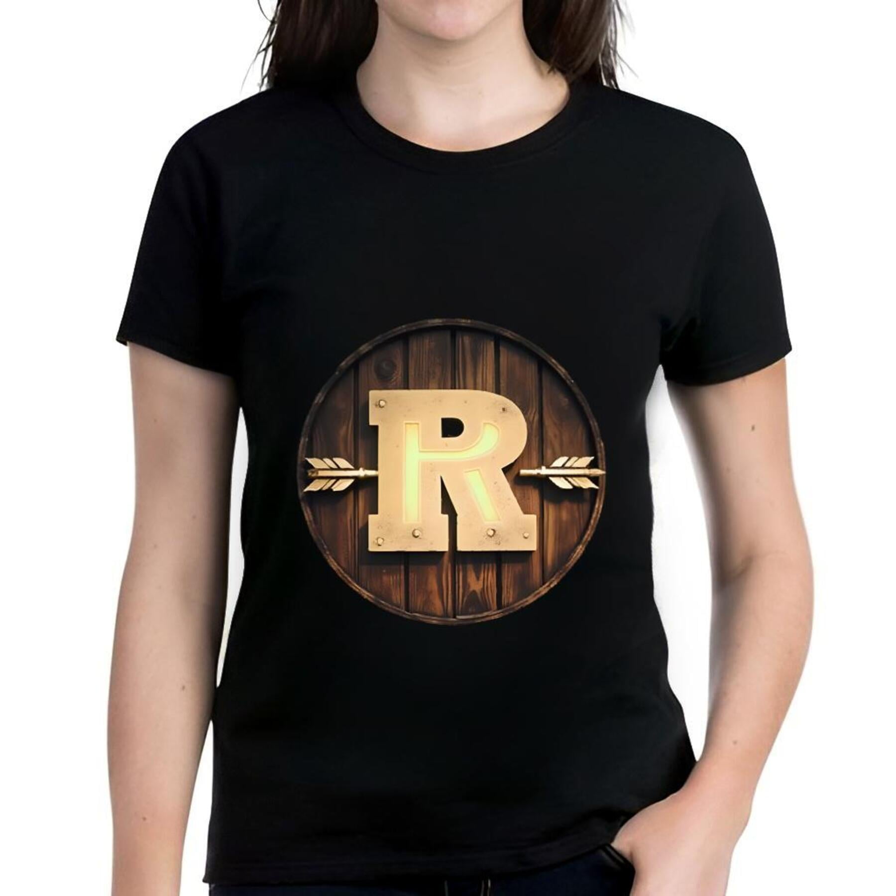 Cotton Short Sleeve T-Shirt with Large Golden 'R' Design Surrounded by ...