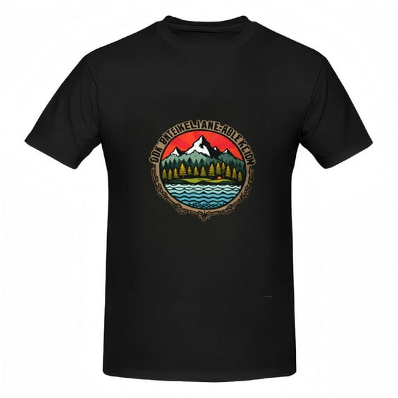 Cotton Short Sleeve T-Shirt with Ornate Mountain Design Snow - Capped ...