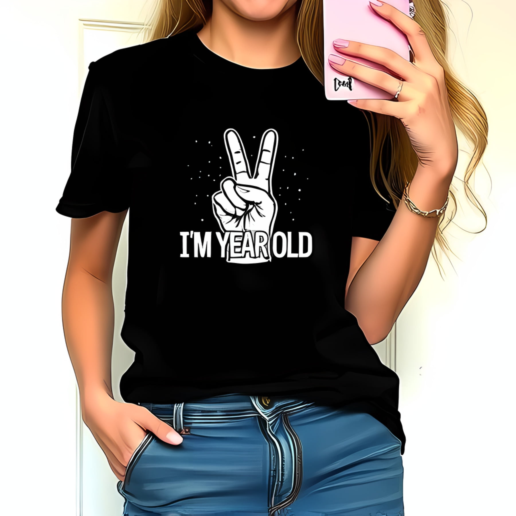 Cotton Short Sleeve T-Shirt with Peace Sign Graphic and 'I'm Year Old ...