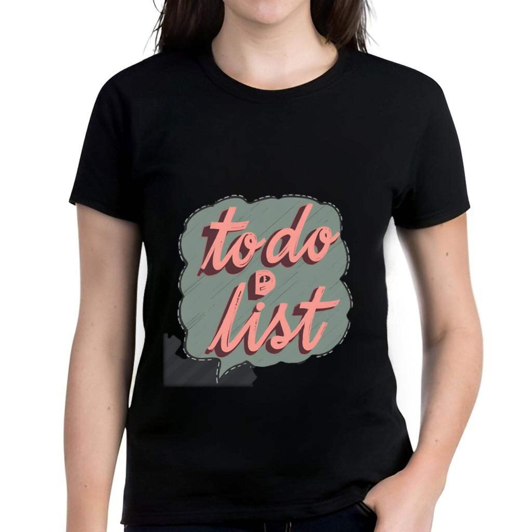 Cotton Short Sleeve T-Shirt with Pink Cursive 'Todo List' Graphic Design in Speech Bubble on ...