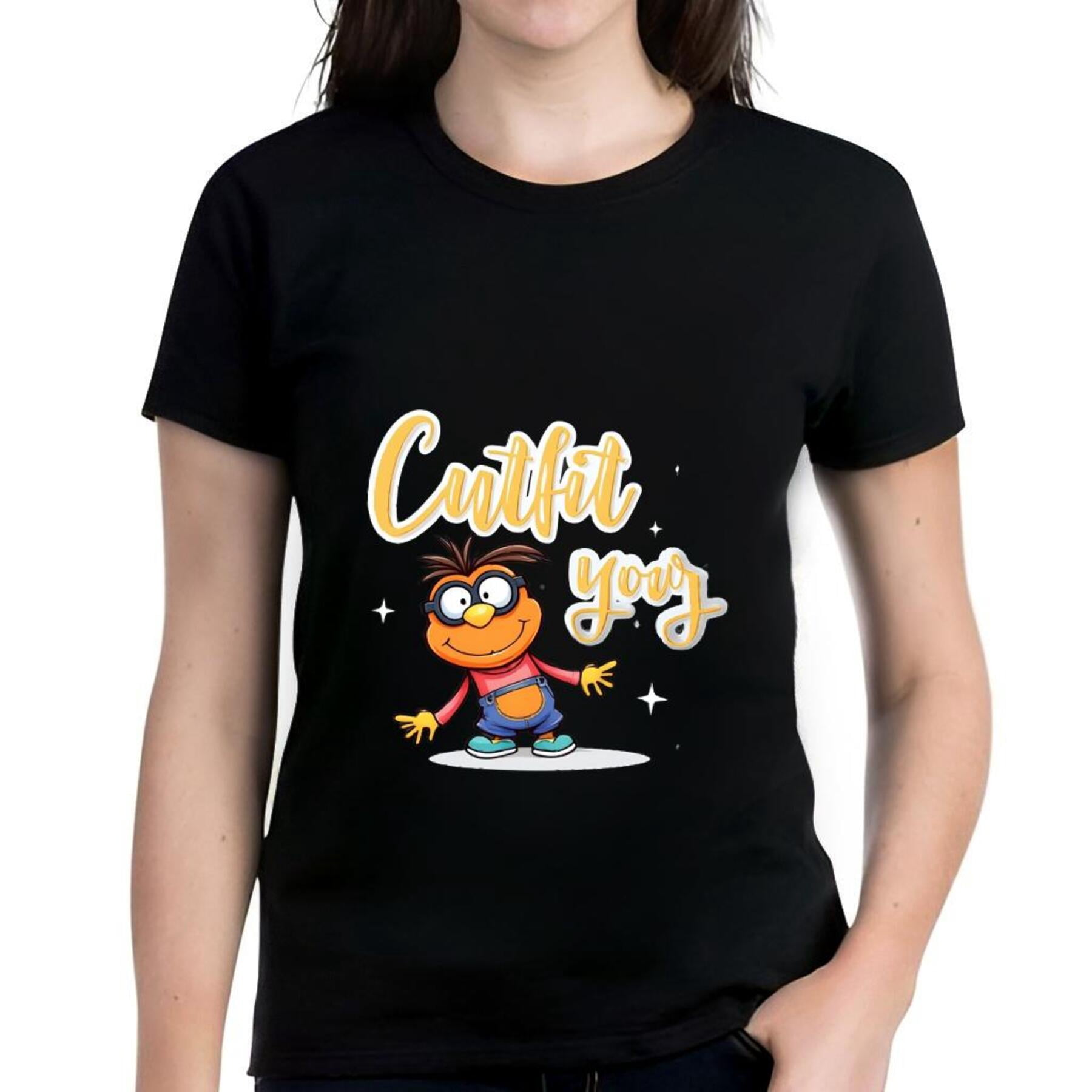 Cotton Short Sleeve T-Shirt with Playful Cartoon Character in Orange ...