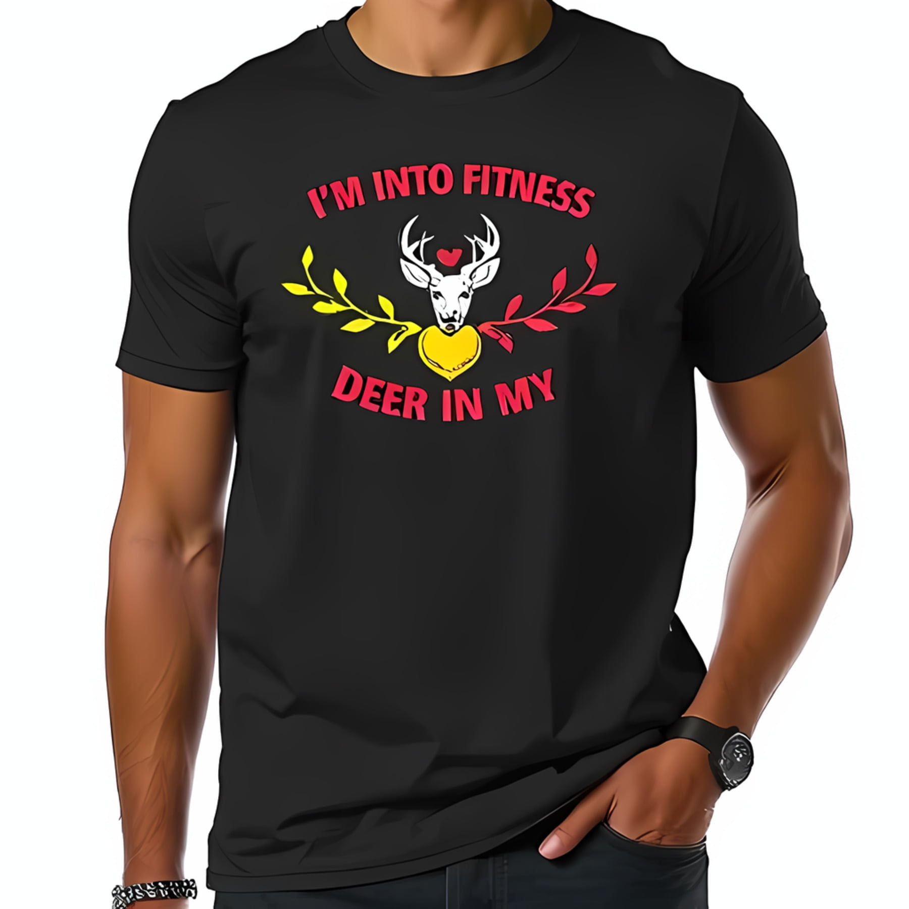 Cotton Short Sleeve T-Shirt with Playful Deer Heart Graphic - " I'M ...