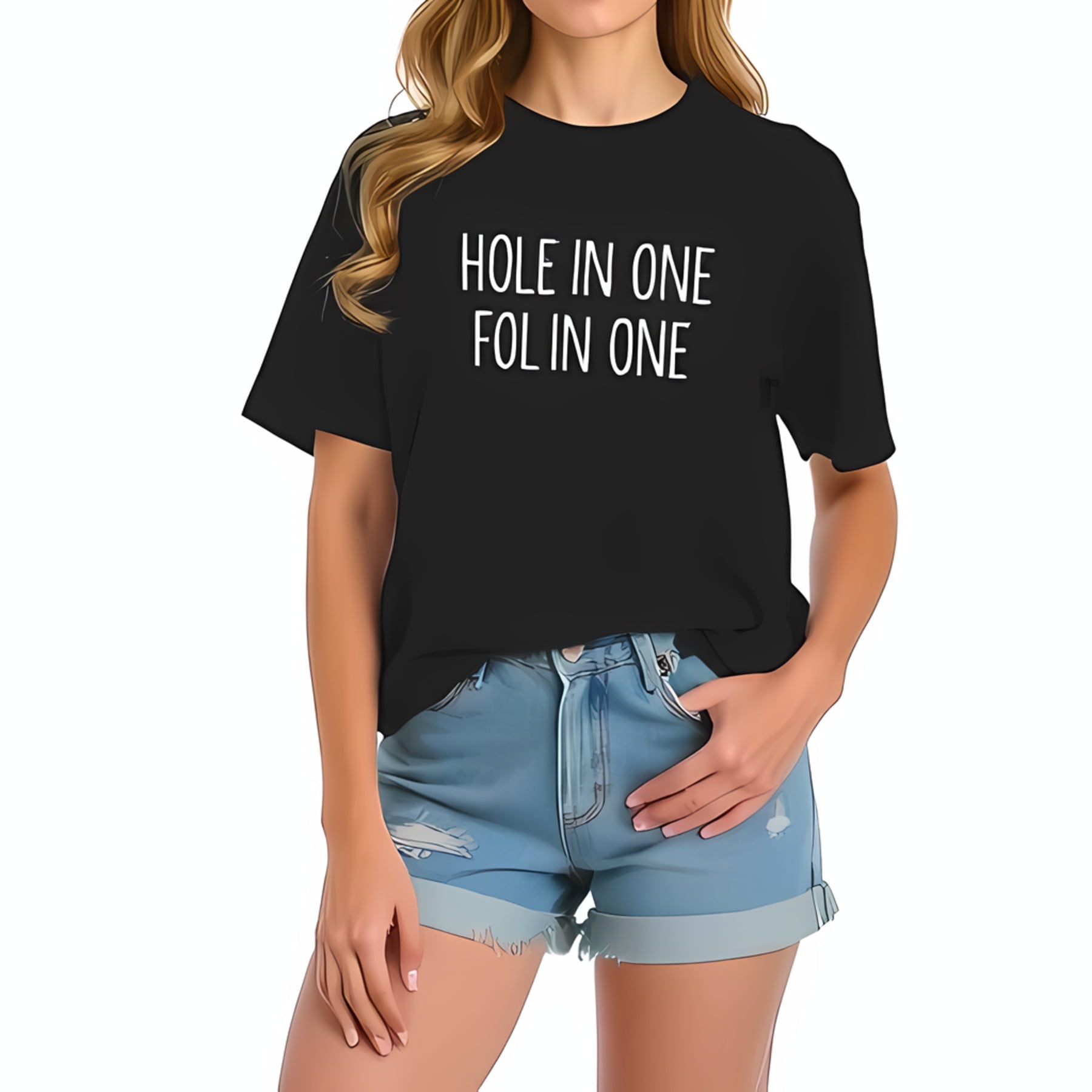 Cotton Short Sleeve T-Shirt with Playful 'Hole in One Fol in One' Text ...