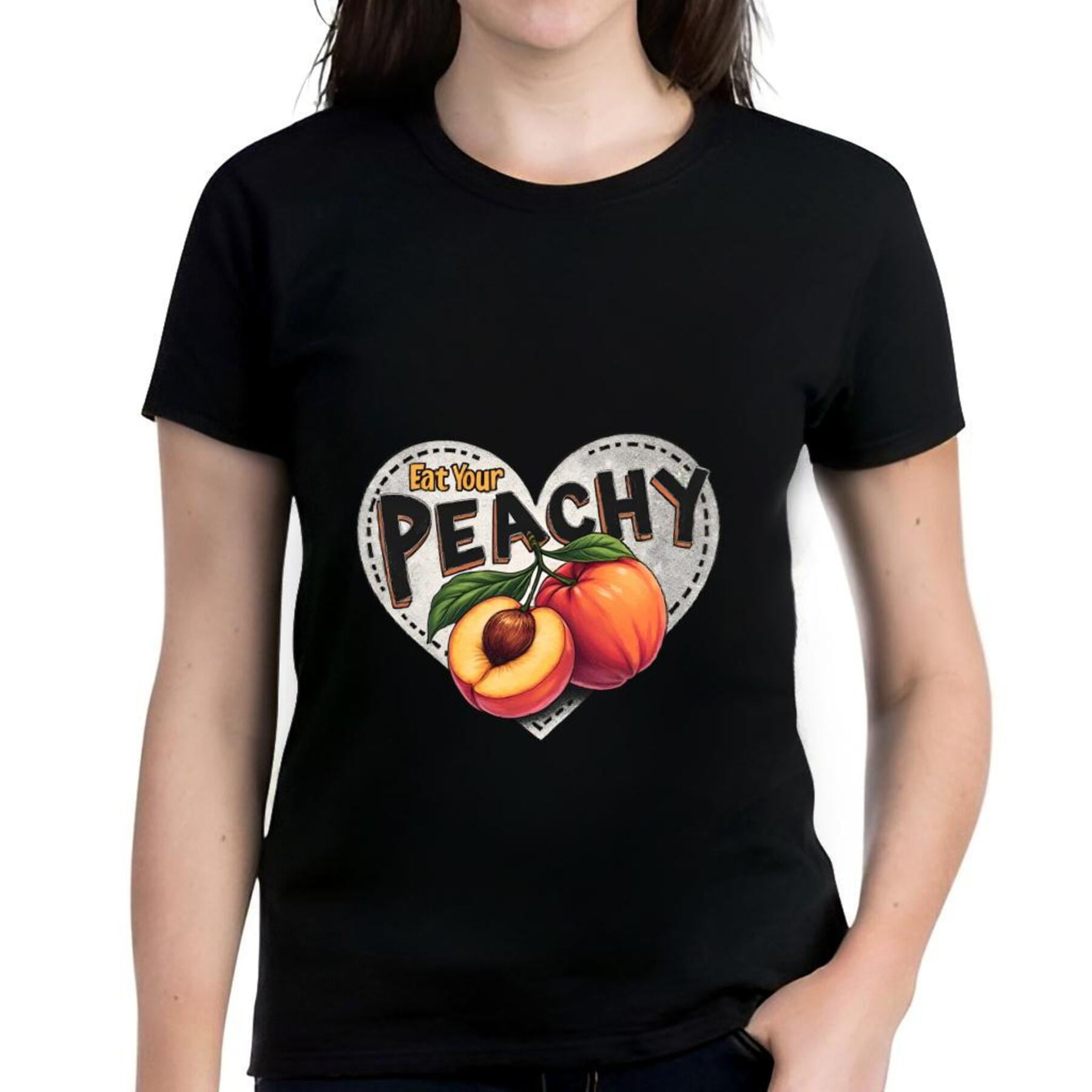Cotton Short Sleeve T-Shirt with Playful Peach Graphic Design in Heart ...