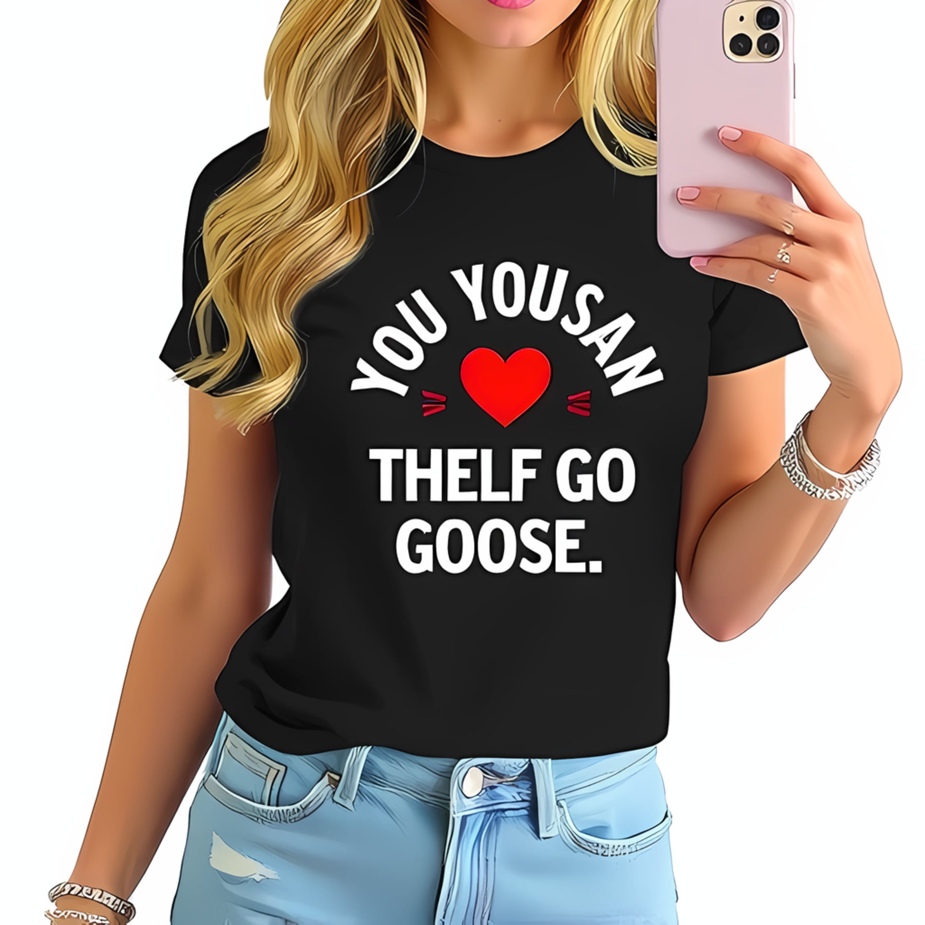 Cotton Short Sleeve T-Shirt with Playful " YOU YOUSAN " Graphic and Heart Design - Casual Fun ...