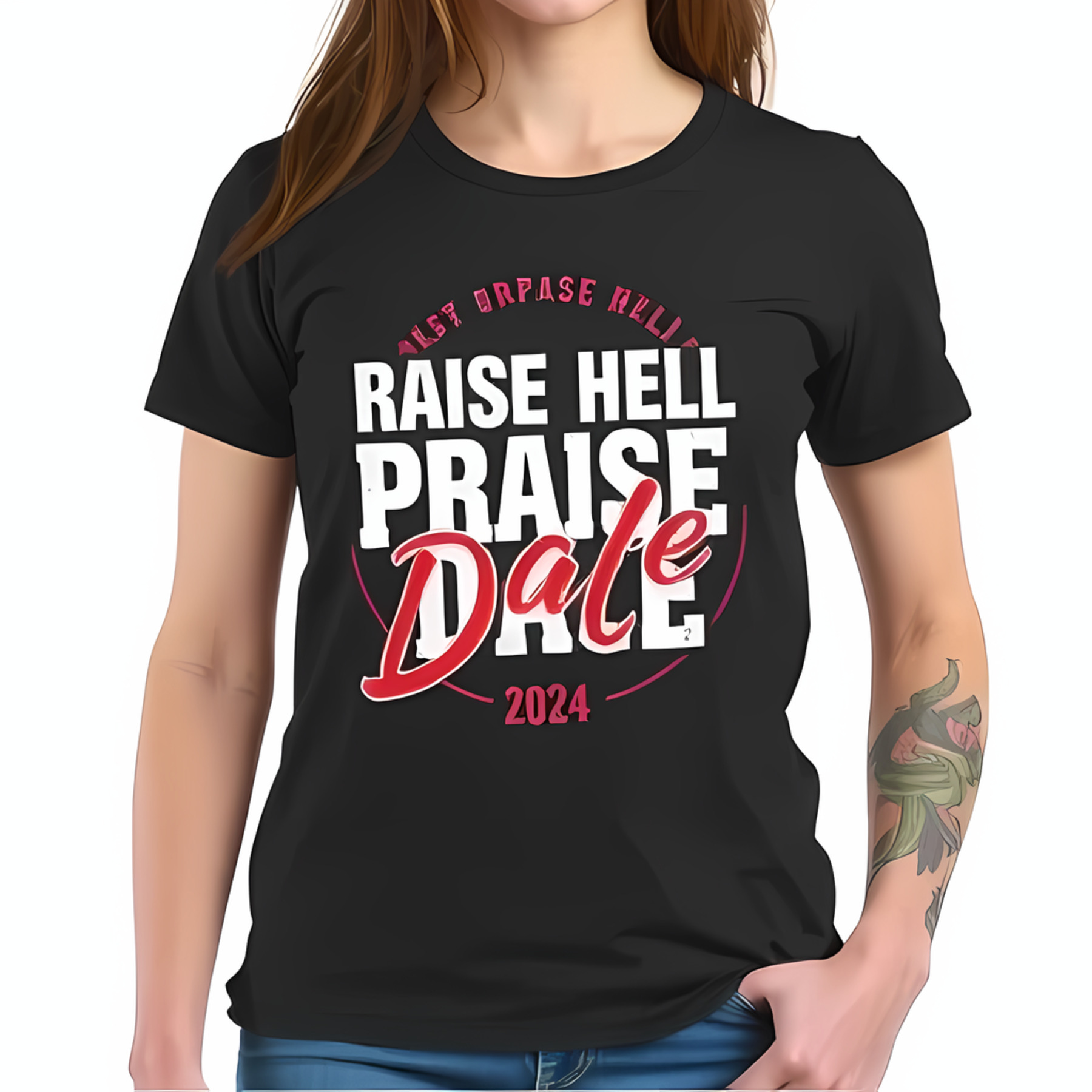 Cotton Short Sleeve T-Shirt with " RAISE HELL PRAISE DALE " Graphic ...