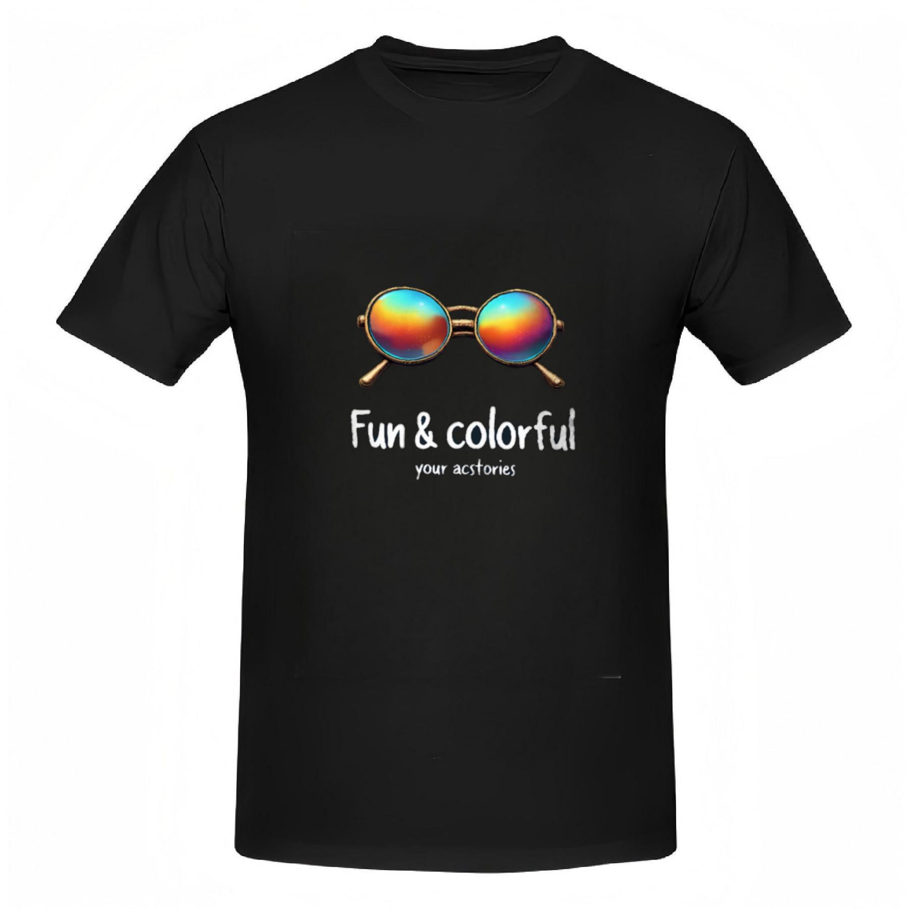 Cotton Short Sleeve T-Shirt with Rainbow Reflective Sunglasses Graphic ...