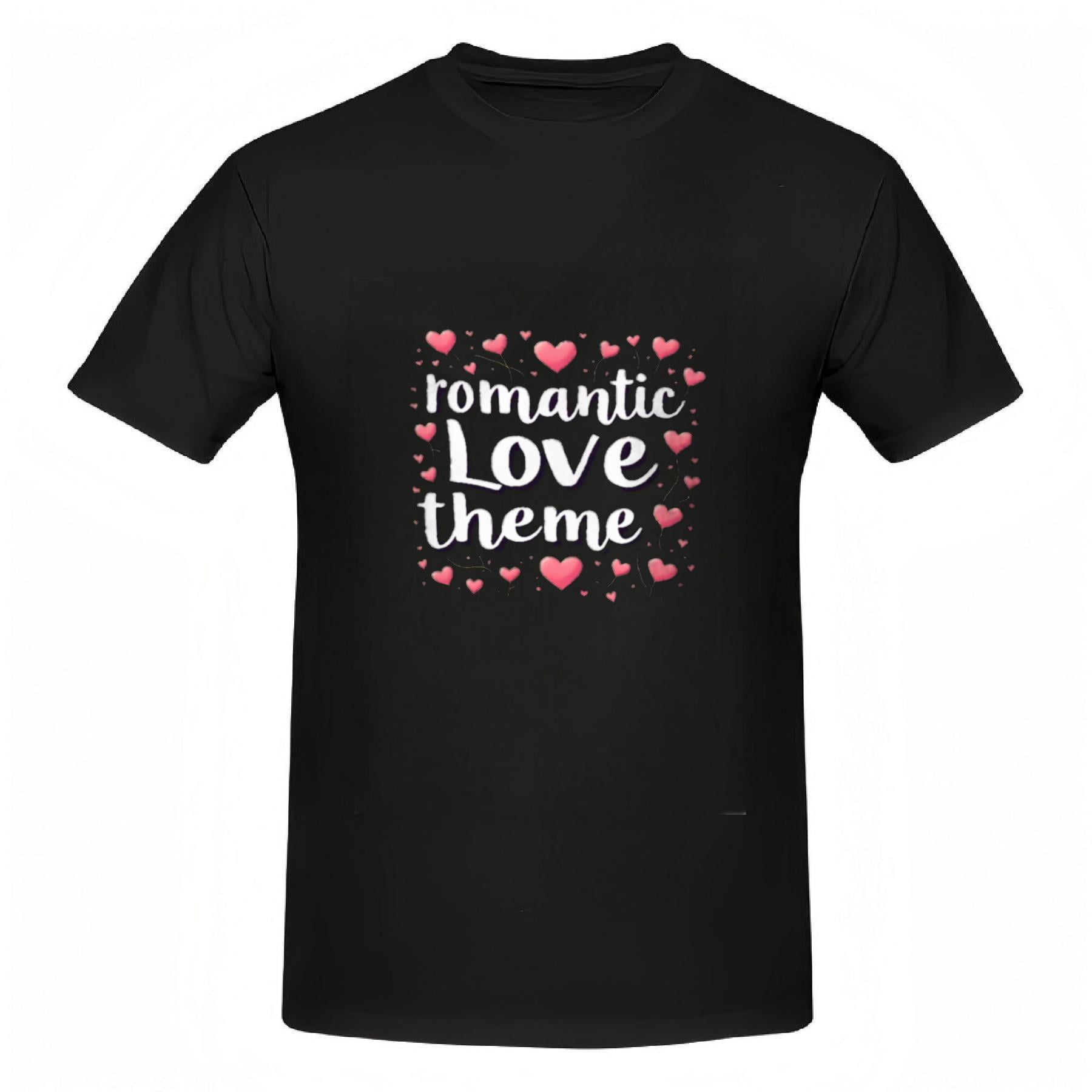 Cotton Short Sleeve T-Shirt with Romantic Love Theme - White & Pink ...