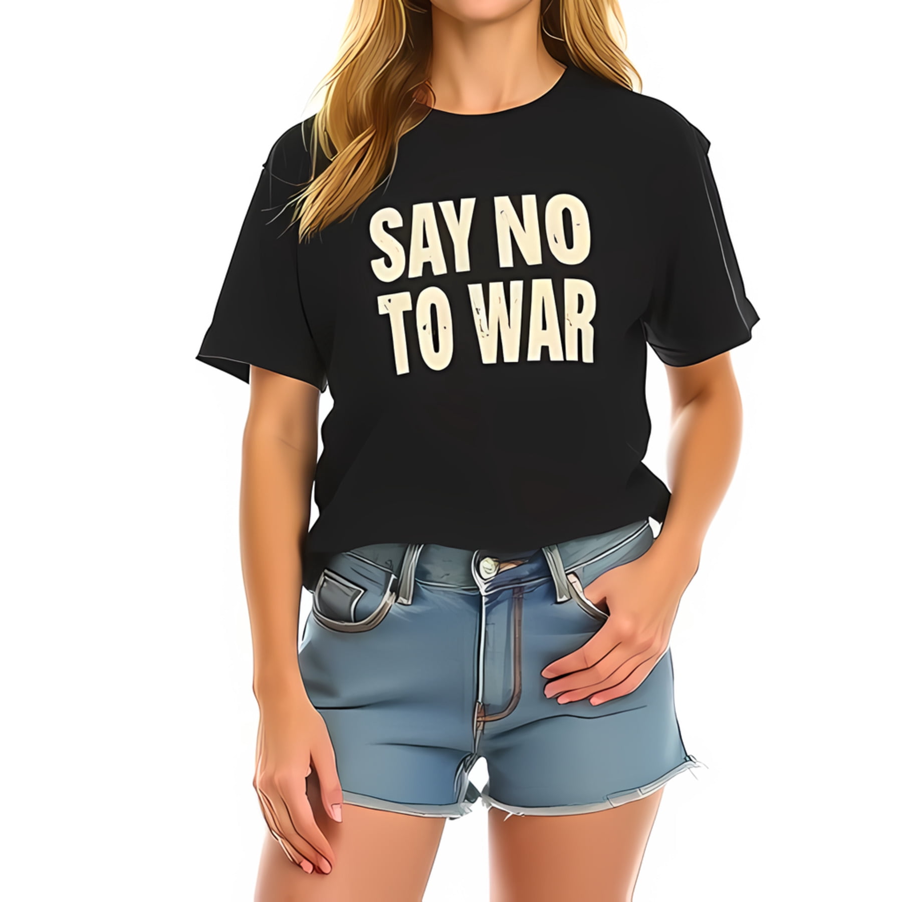 Cotton Short Sleeve T-Shirt with 'SAY NO TO WAR' Print - Casual Relaxed ...