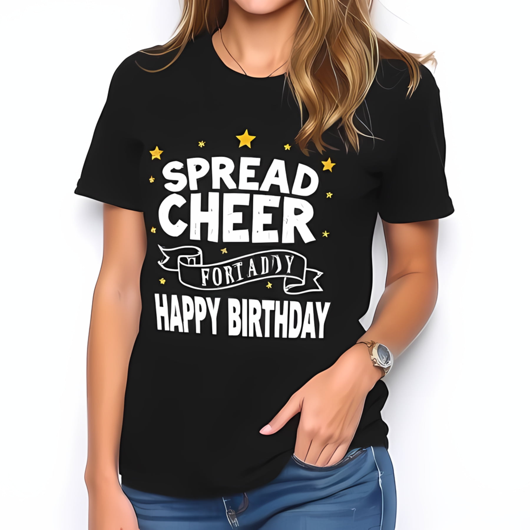 Cotton Short Sleeve T-Shirt with 'Spread Cheer' Birthday Message & Gold ...