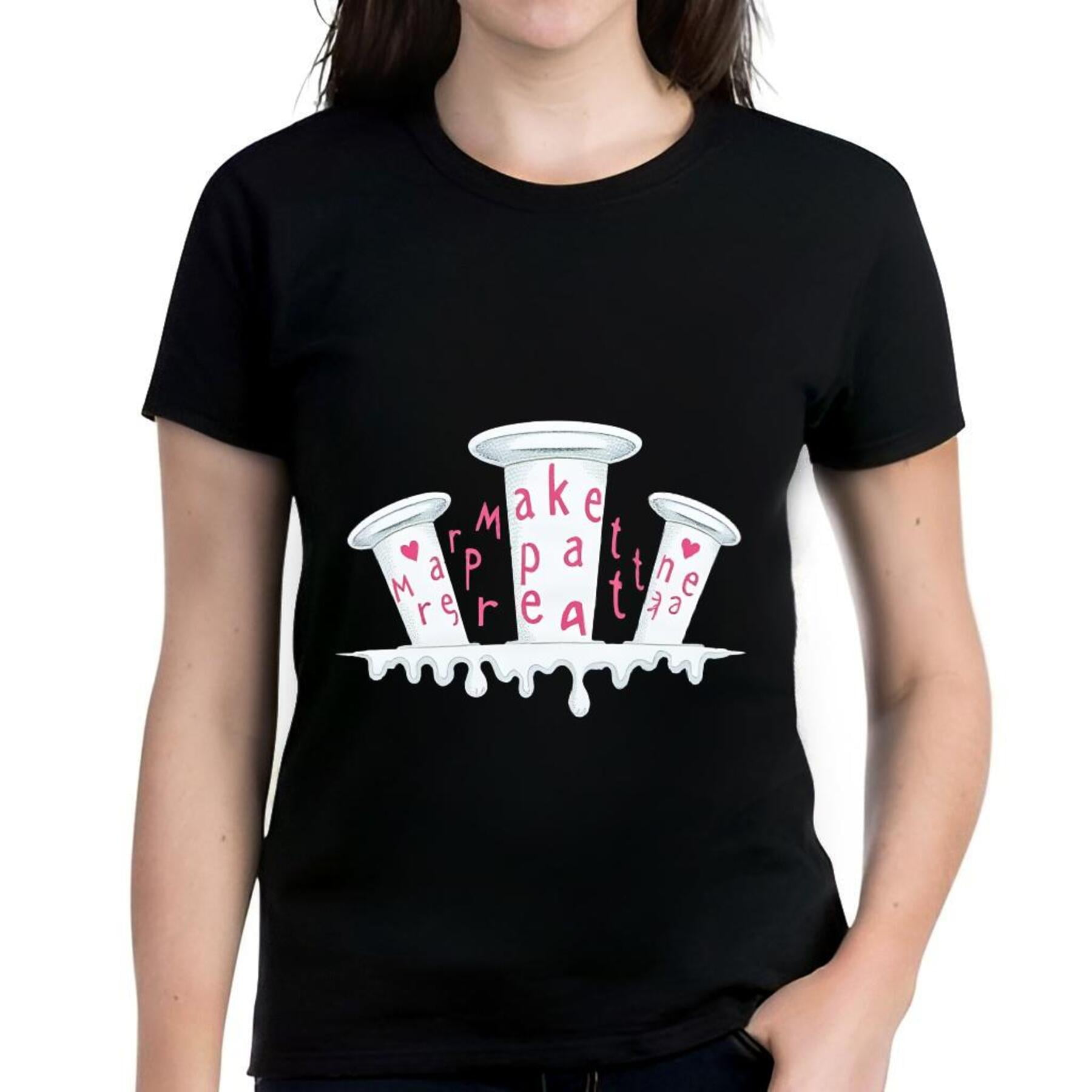 Cotton Short Sleeve T-Shirt with Triangular Design of Three White Cups ...