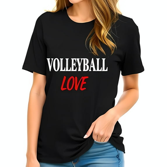 Cotton Short Sleeve T-Shirt with 'VOLLEYBALL LOVE' Graphic - White ...
