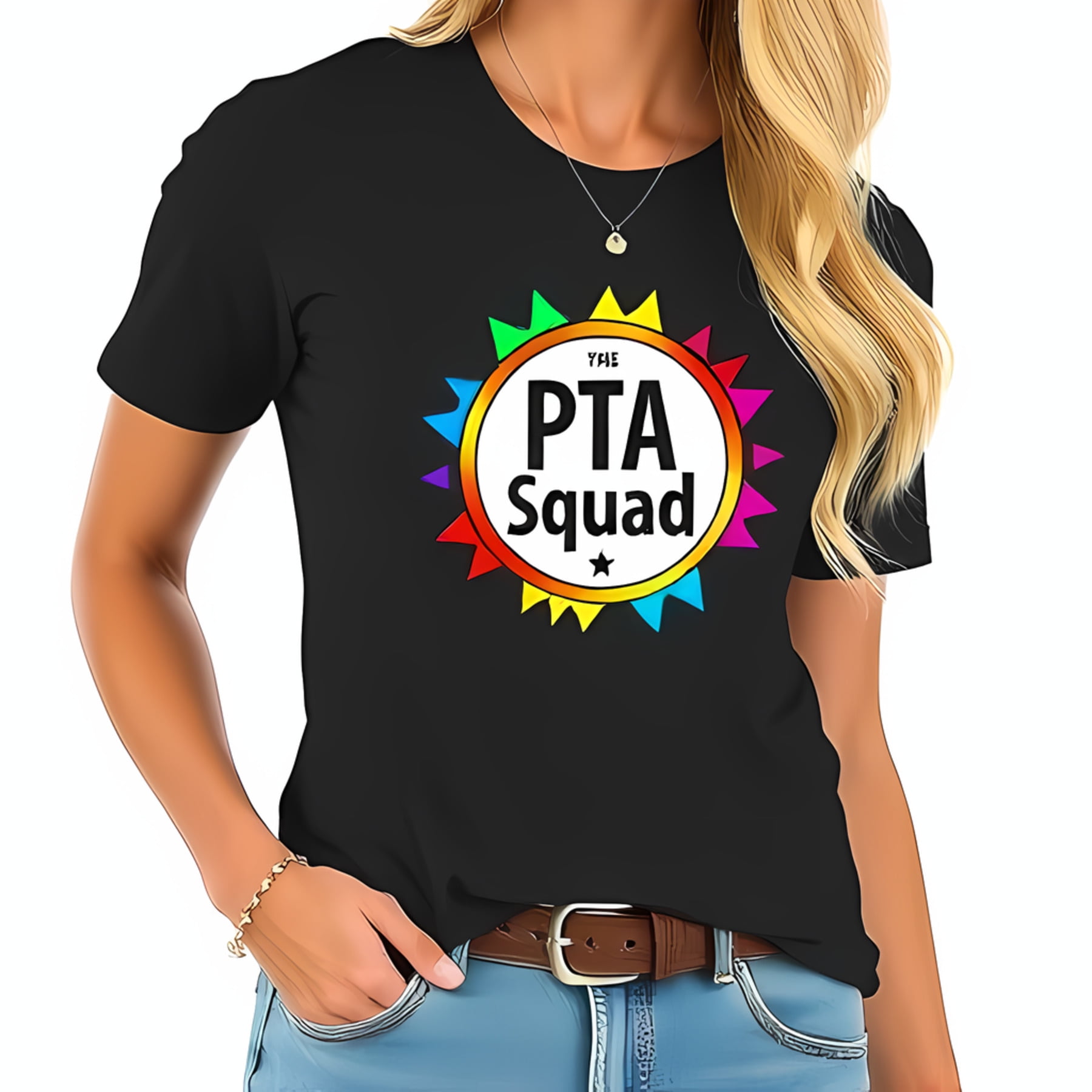 Cotton Short Sleeve T-Shirt with Vibrant Rainbow Graphic & " The PTA ...