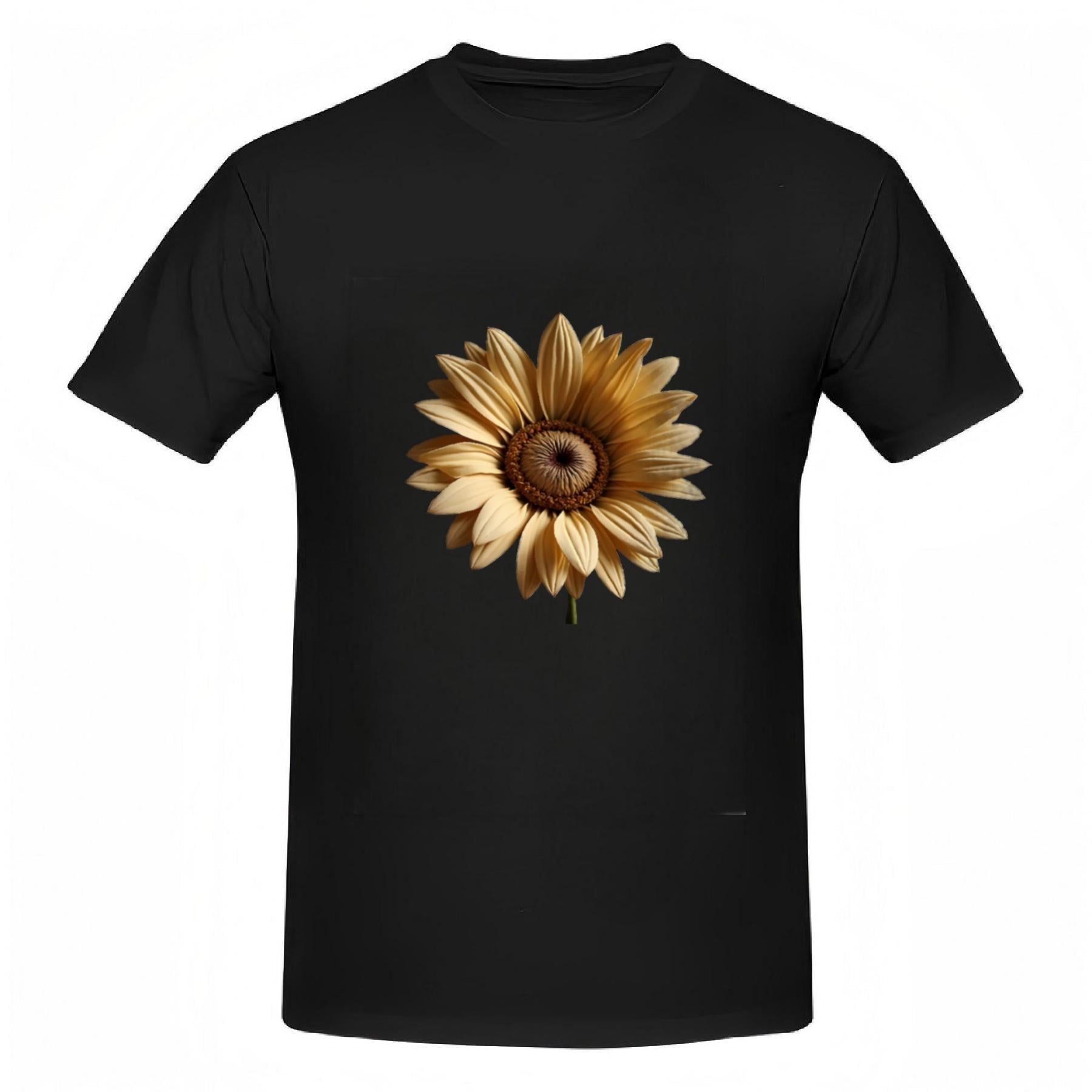 Cotton Short Sleeve T-Shirt with Vibrant Sunflower Print - Realistic ...