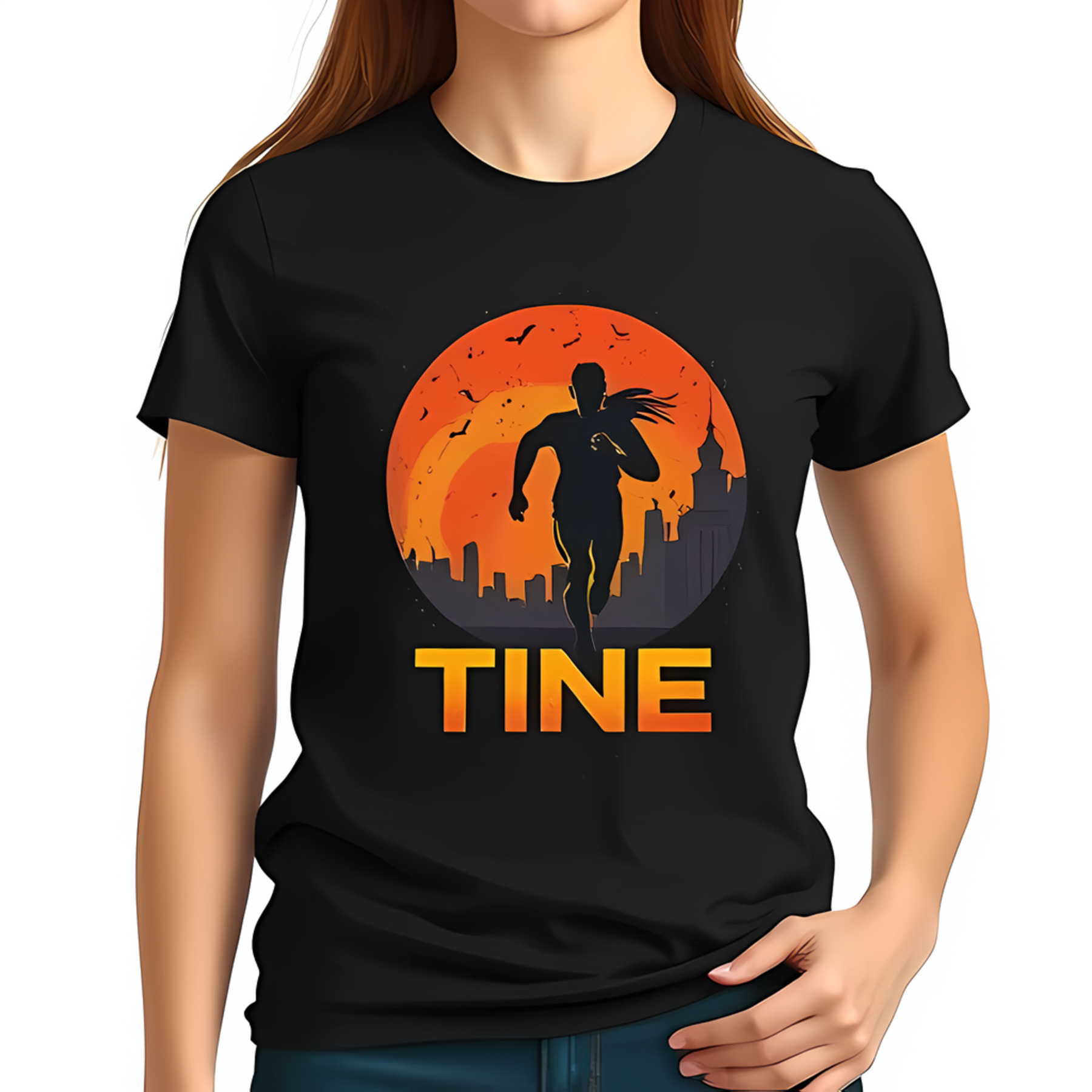 Cotton Short Sleeve T-Shirt with Vibrant Sunset Running & Urban Design ...