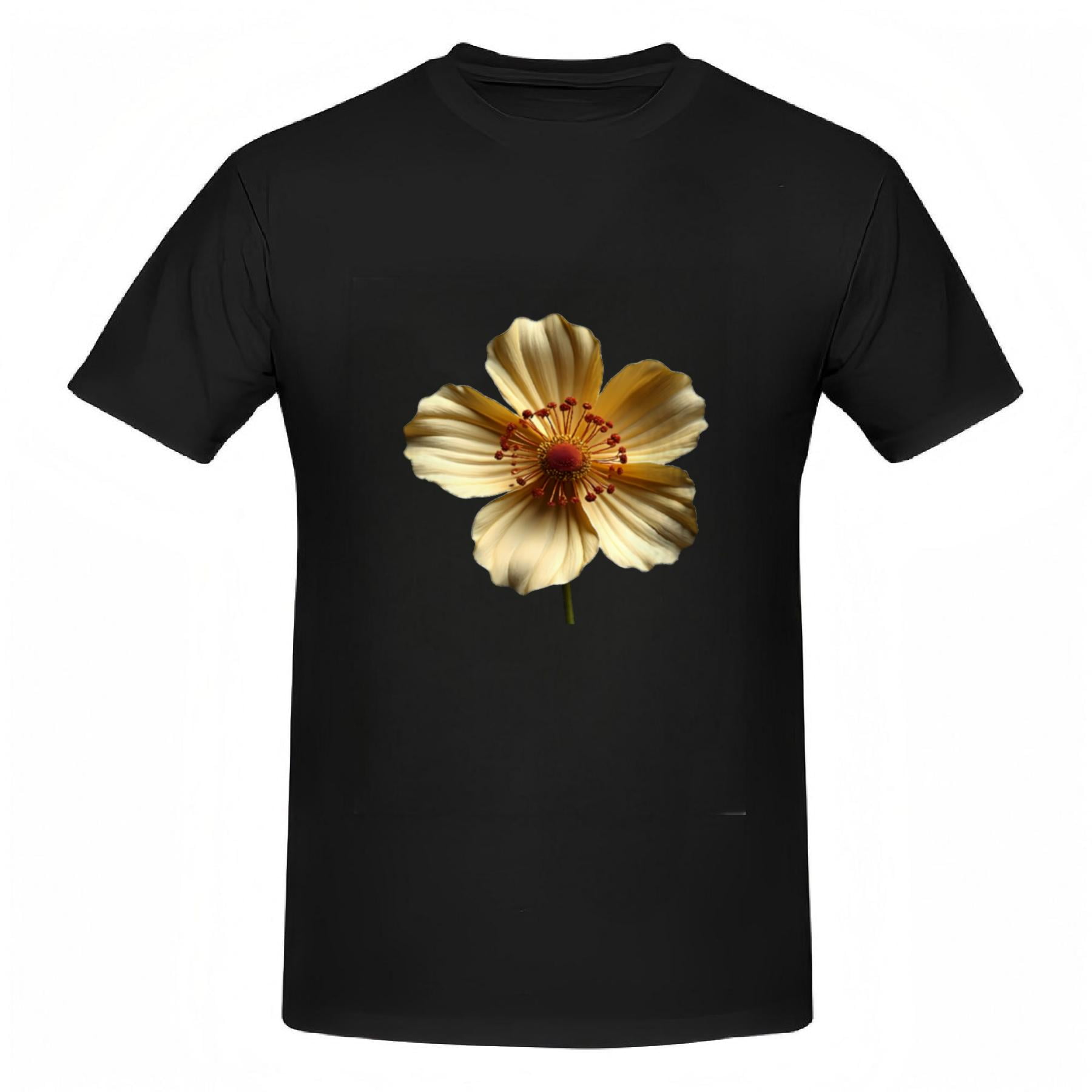 Cotton Short Sleeve T-Shirt with Vibrant Yellow Flower Design ...