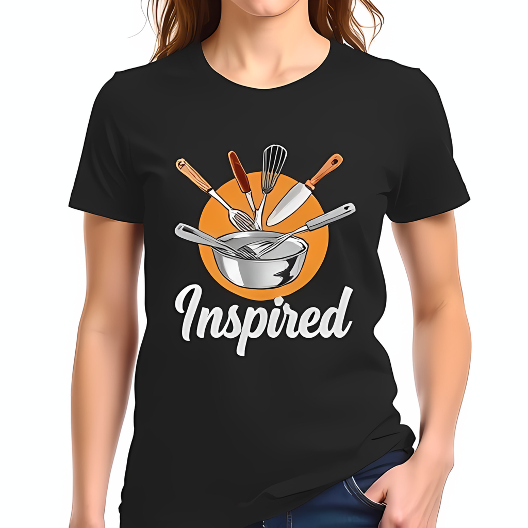 Cotton Short Sleeve T-Shirt with Whimsical Cooking Utensils and Silver ...