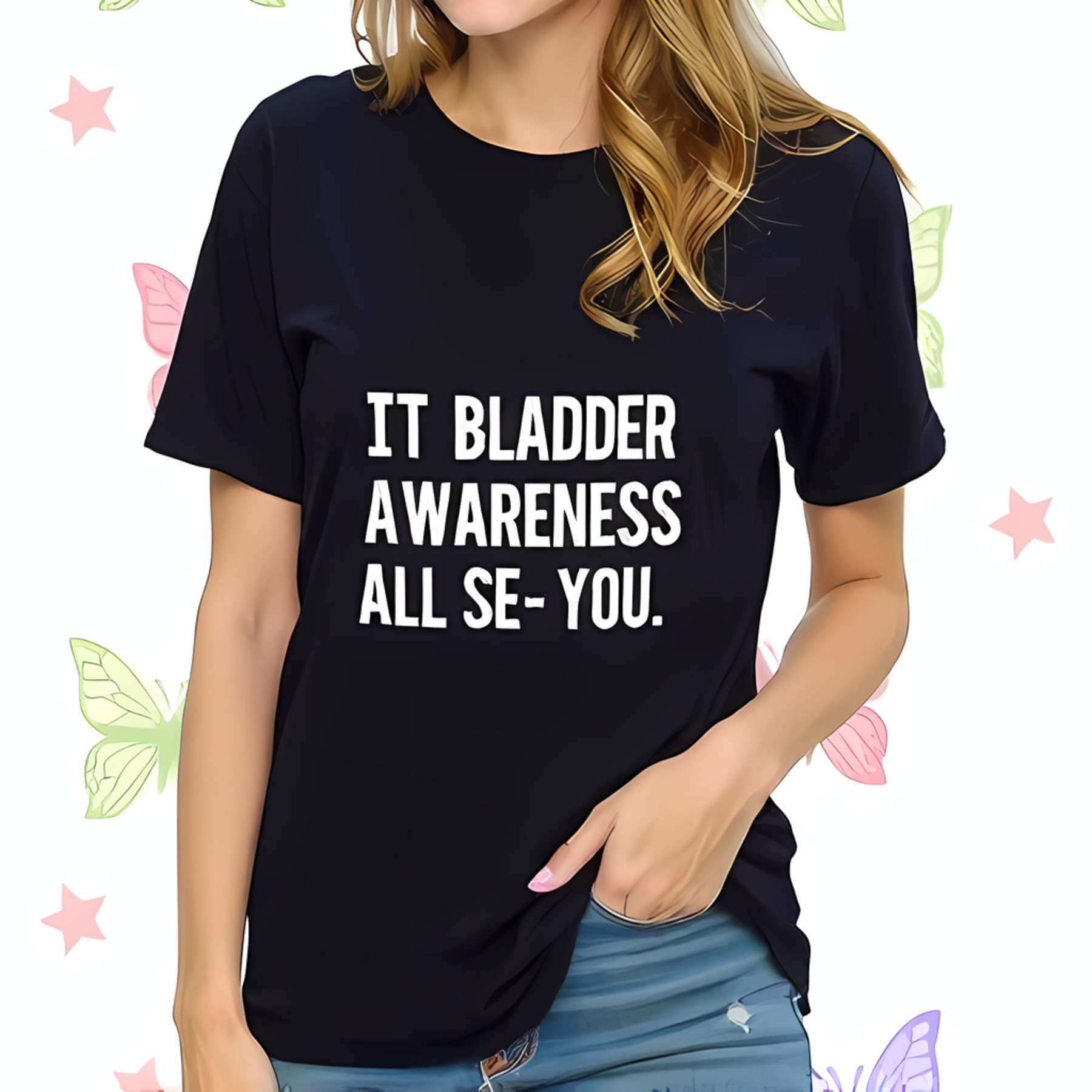 Cotton Short Sleeve T-Shirt with Witty 'IT BLADDER AWARENESS ALL SE-YOU ...