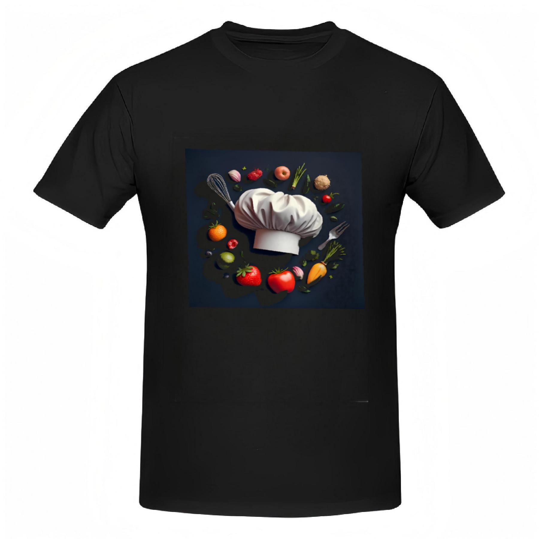 Cotton Short Sleeve T-Shirts for Women - Chef Hat & Vegetable Pattern ...