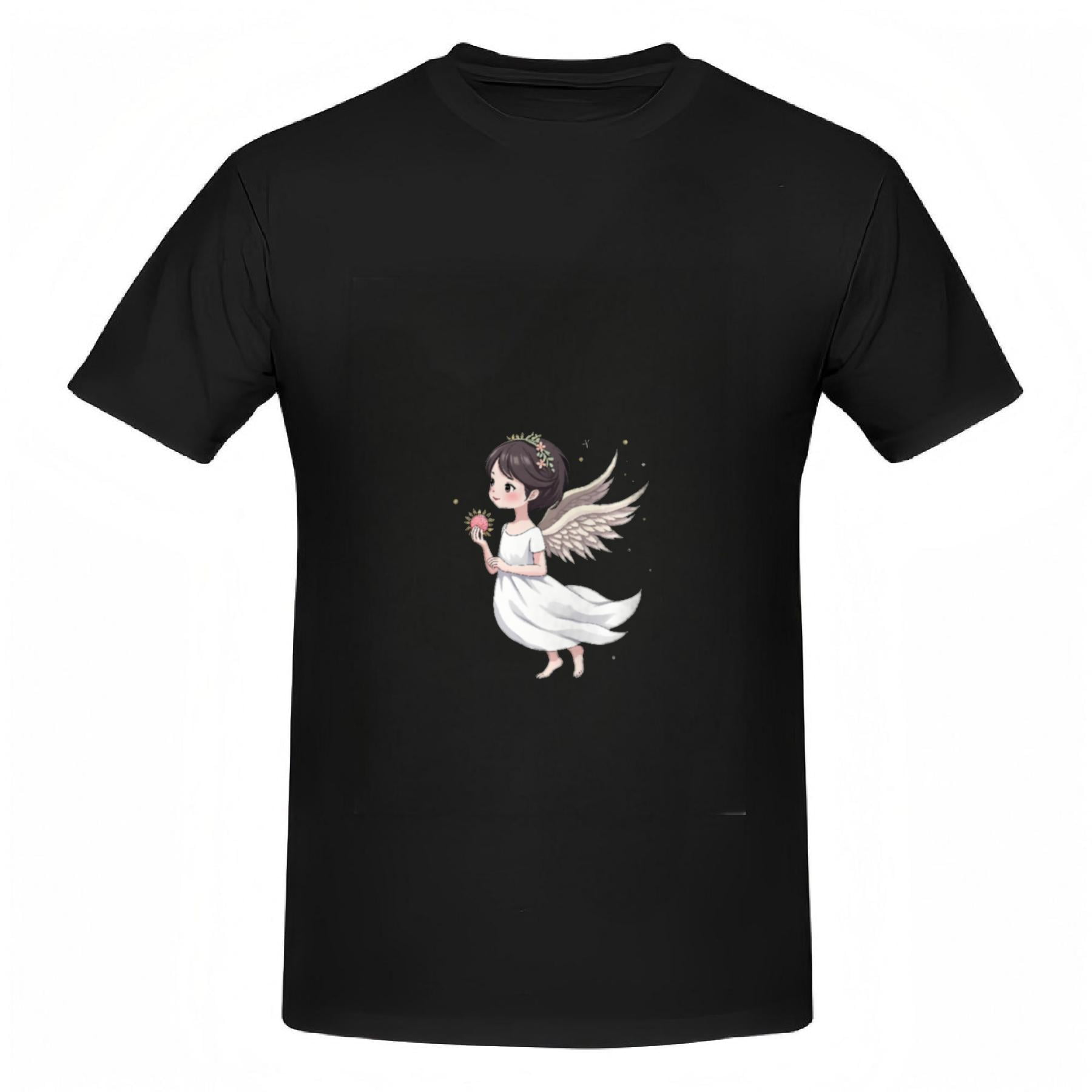 Cotton Short Sleeve T-Shirts for Women - Cute Cartoon Angel Design with ...