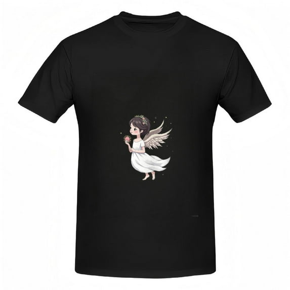 Cotton Short Sleeve T-Shirts for Women - Cute Cartoon Angel Design with ...