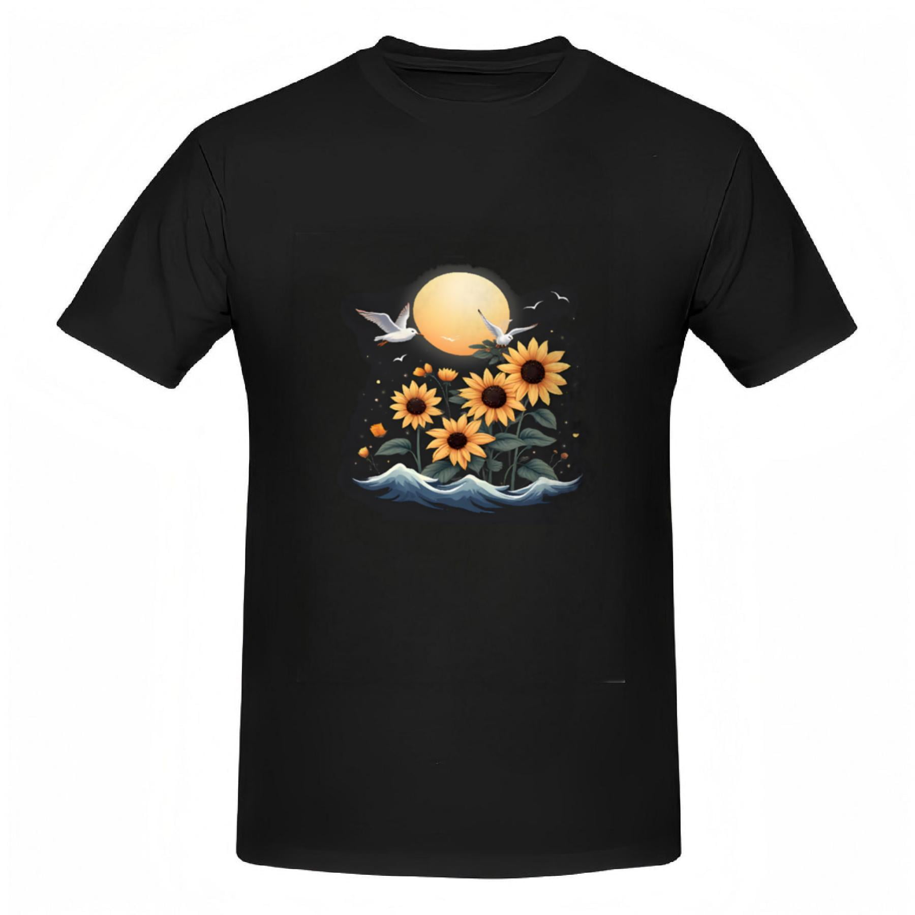 Cotton Short Sleeve T-Shirts for Women - Dreamy Night Scene with Yellow ...