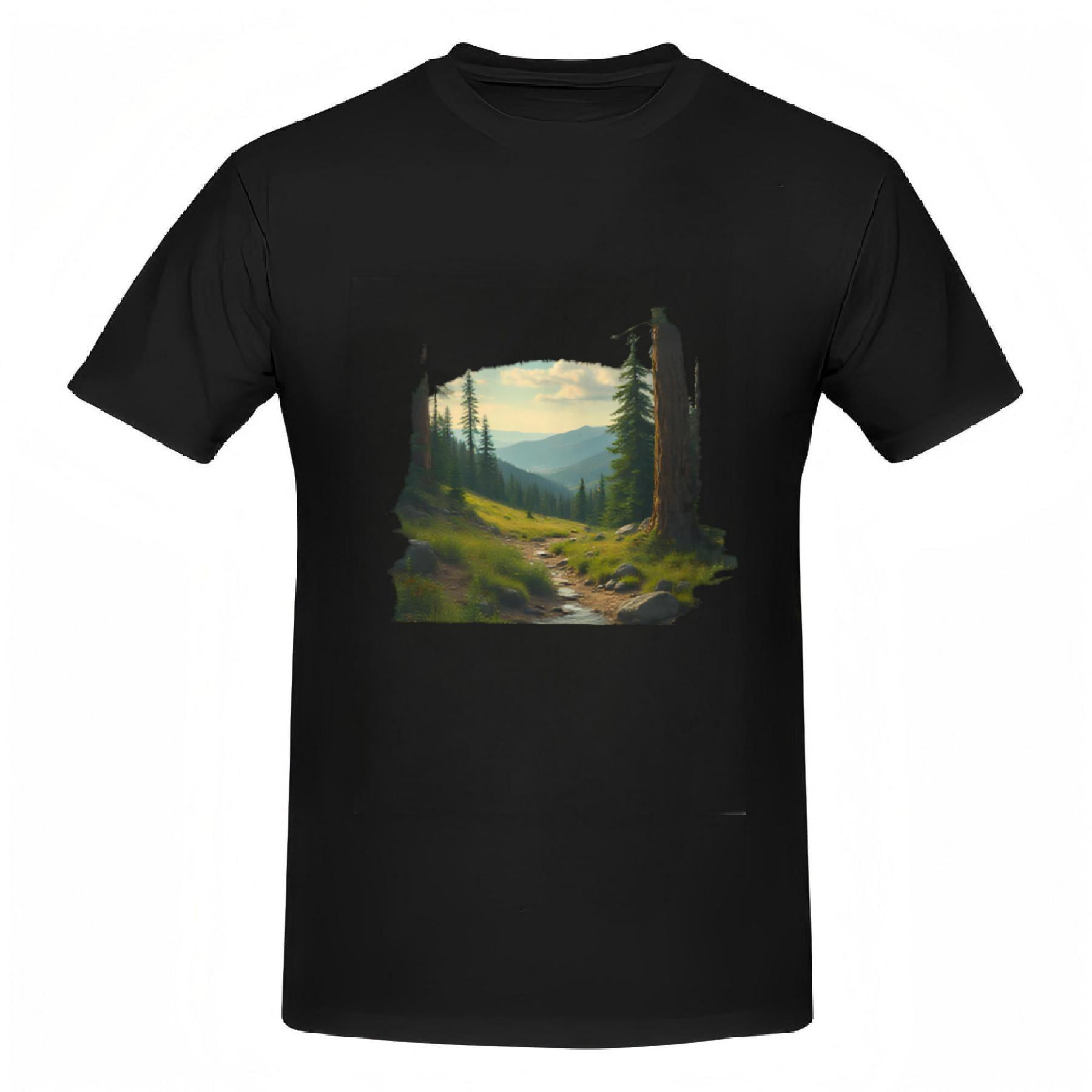 Cotton Short Sleeve T-Shirts for Women - Serene Forest Scene Print ...