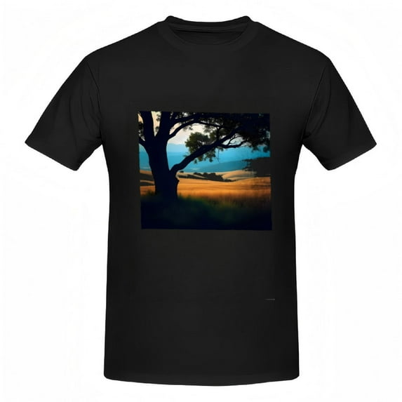Cotton Short Sleeve T-Shirts for Women - Serene Landscape Print with ...