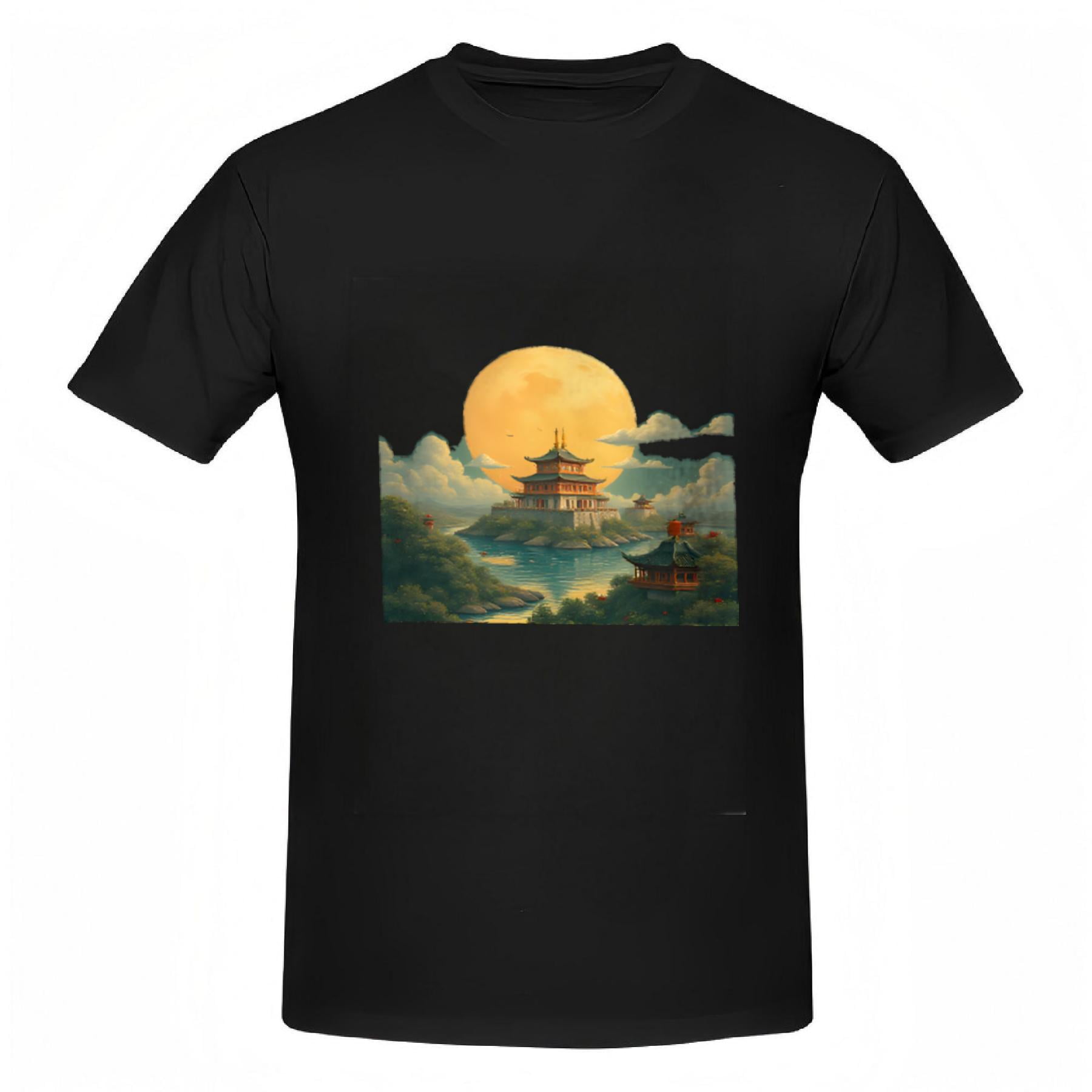 Cotton Short Sleeve T-Shirts for Women - Serene Landscape Print with ...