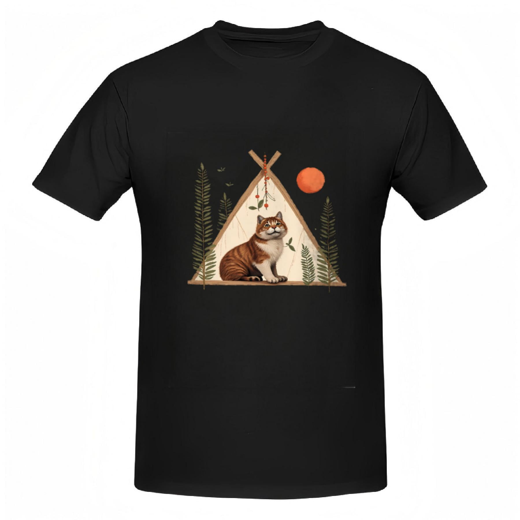 Cotton Short Sleeve T-Shirts with Rustic Cat Tent Design - Earthy Tones ...