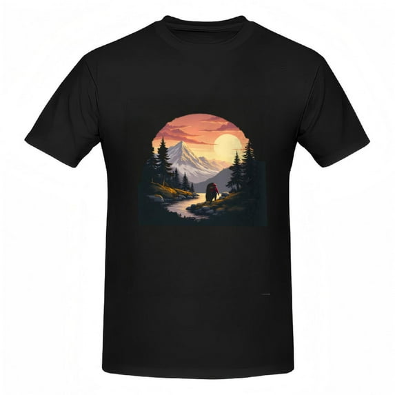 Cotton Short Sleeve T-Shirts with Serene Mountain Sunset Design ...