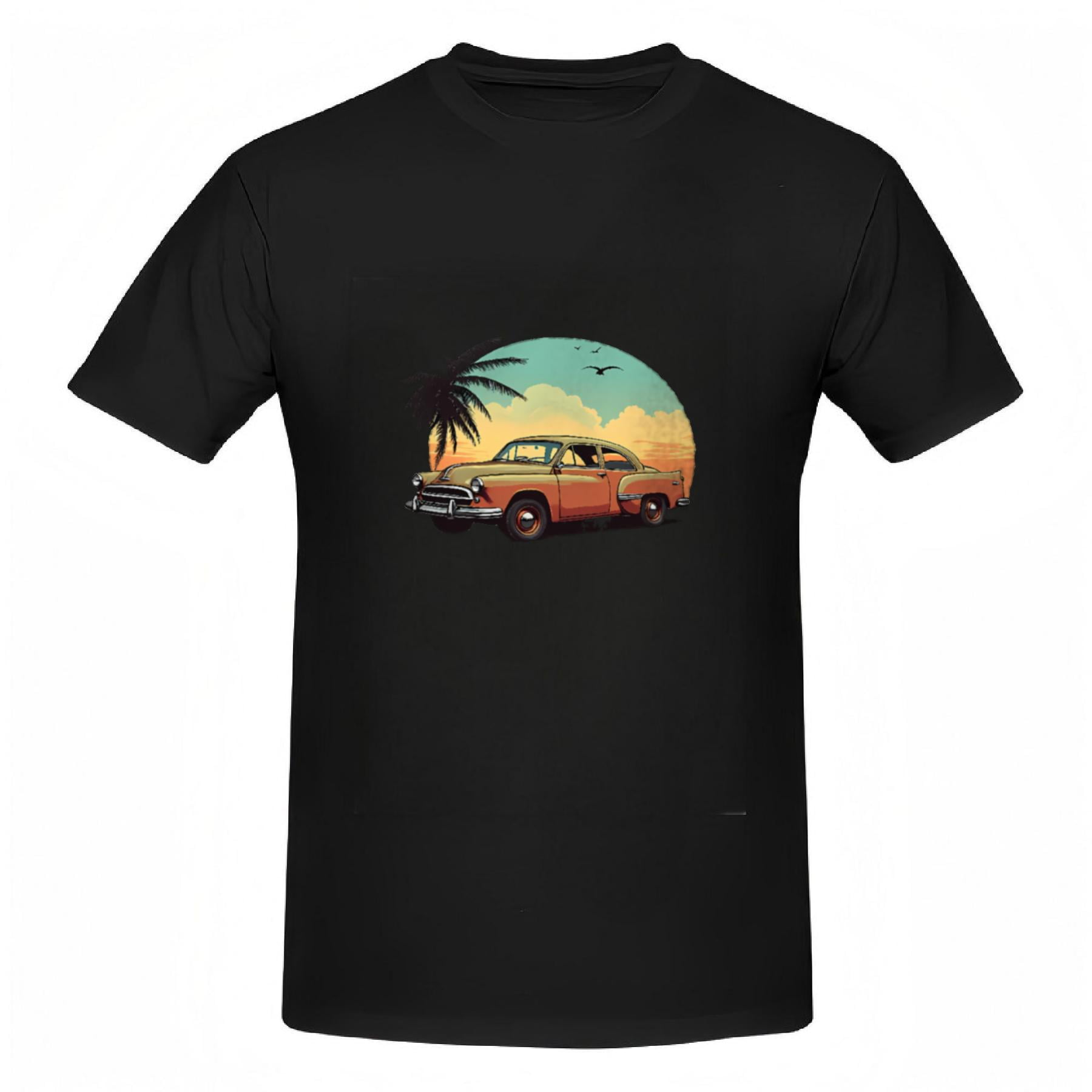 Cotton Short Sleeve T-Shirts with Sunset Beach Scene - Vibrant Orange ...