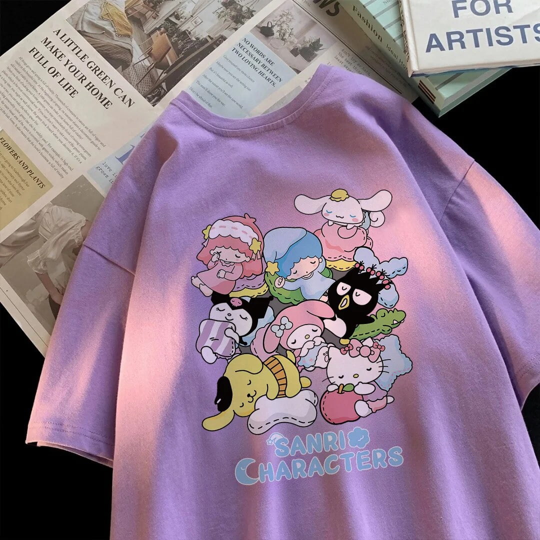 Cotton Short Sleeve T-shirt 2024 Summer Sanrio Laurel Dog Print Cute ...