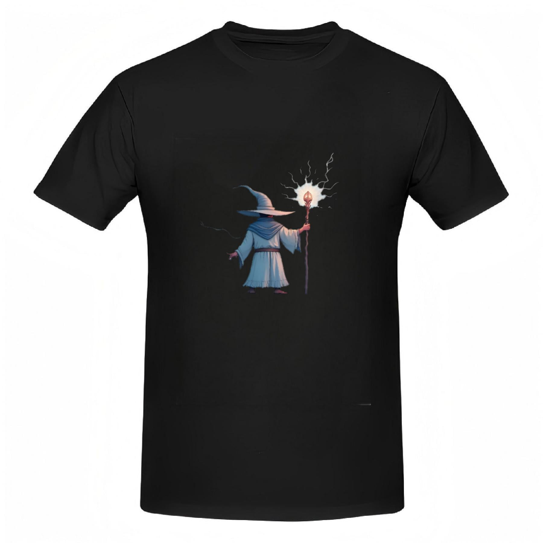 Cotton Short Sleeve Tee for Women - Cartoon Wizard Design with Blue ...