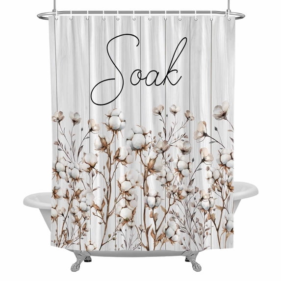 Cotton Soak Shower Curtain for Bathroom, Watercolor Flowers Waterproof ...