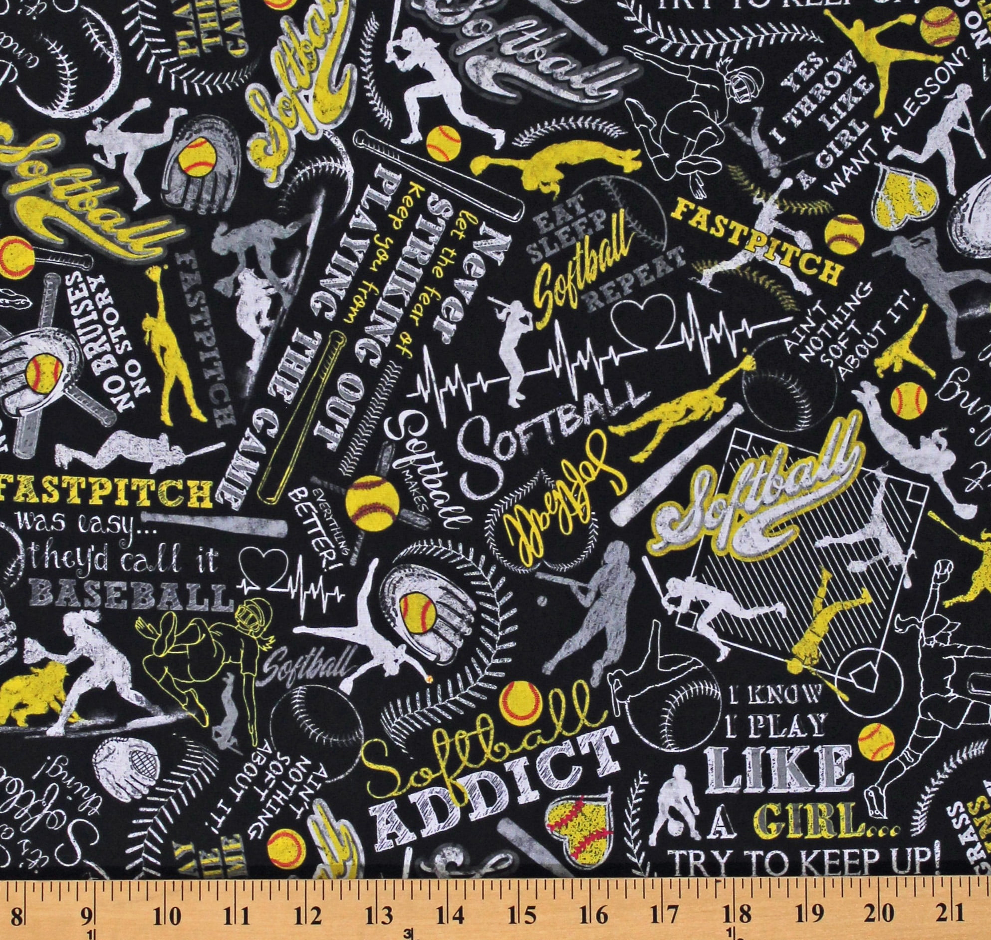 Cotton Softball Sports Bats Gloves Balls Words Scripts Phrases Writing ...