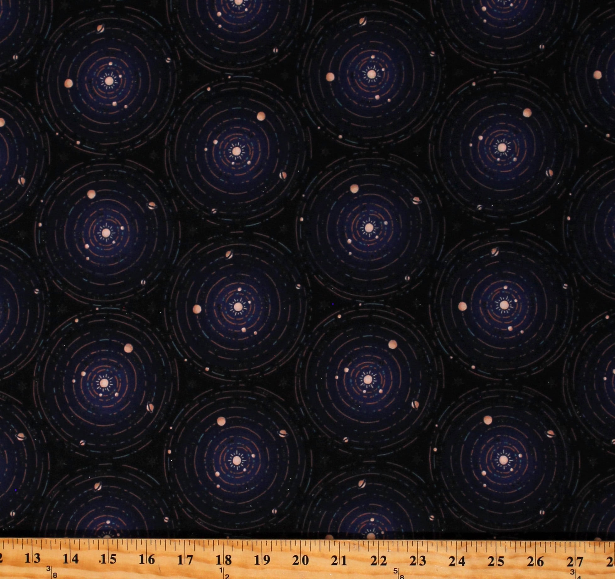 Cotton Solar Systems Outer Space Planets Suns Astronomy Moonlight Navy ...