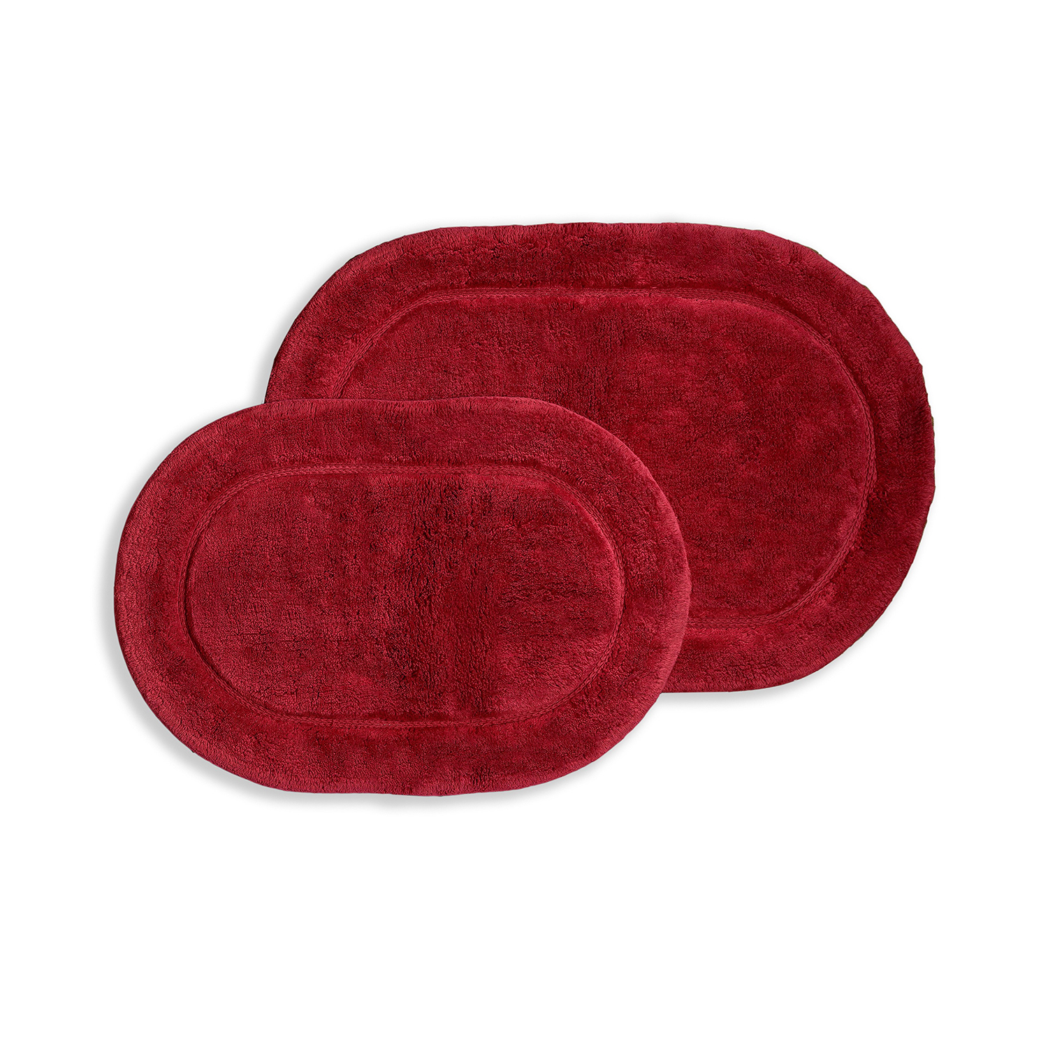 Cotton Solid 2-Piece Burgundy Highly Absorbent Non-Slip Oval Bath Rug ...