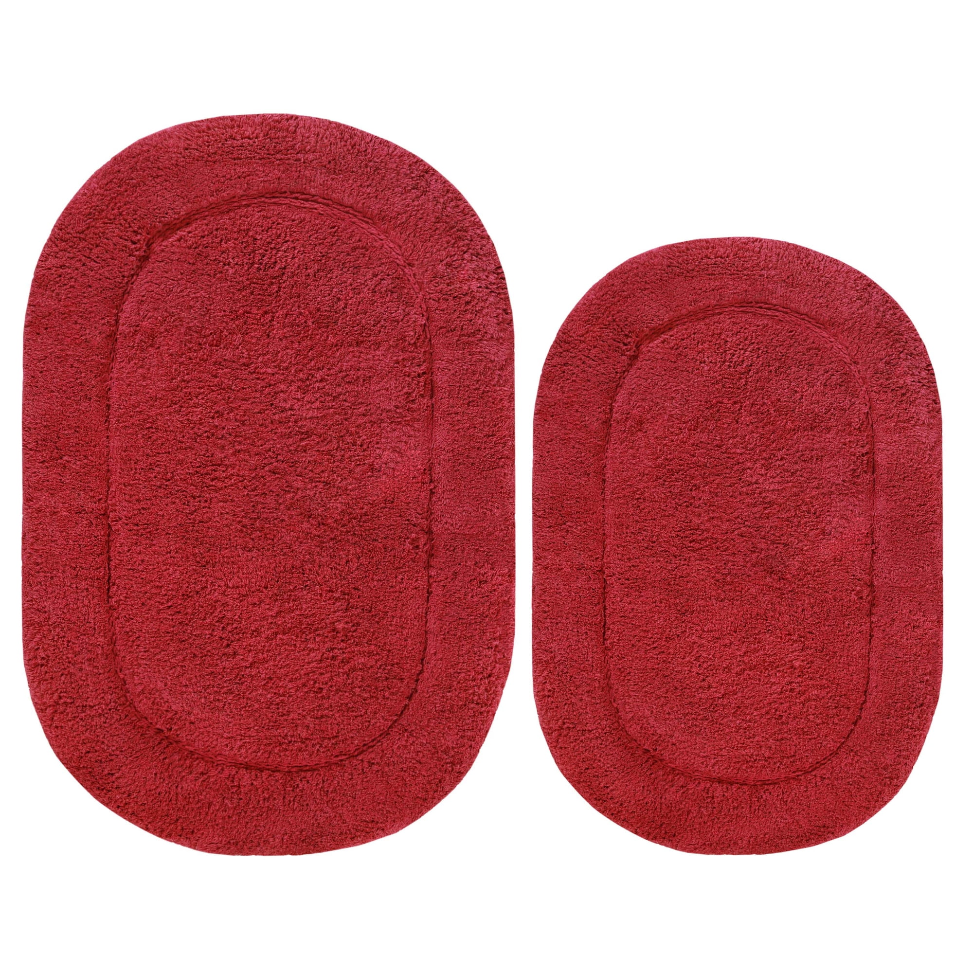 Cotton Solid 2-Piece Burgundy Highly Absorbent Non-Slip Oval Bath Rug ...