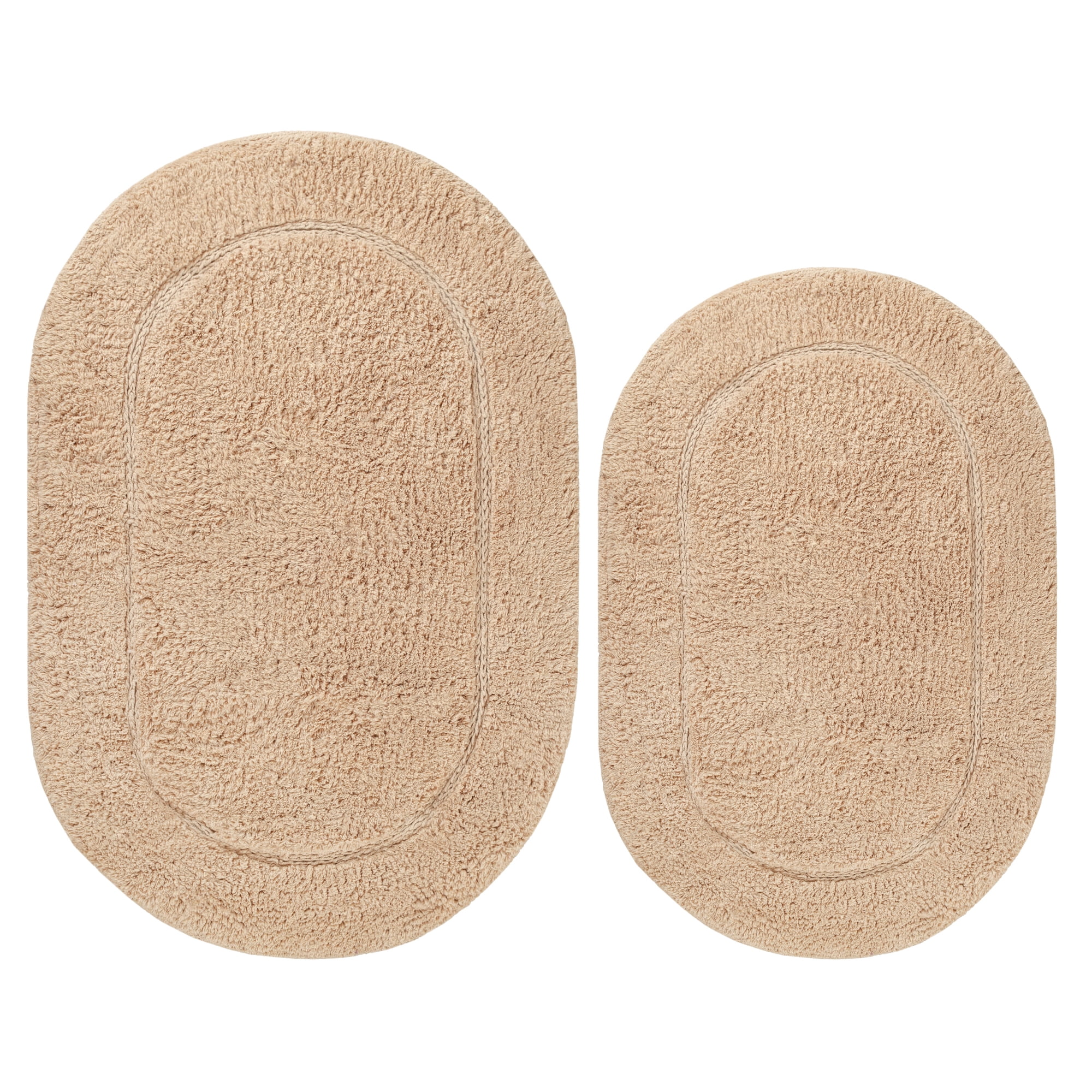 Cotton Solid 2-Piece Taupe Highly Absorbent Non-Slip Oval Bath Rug Set ...