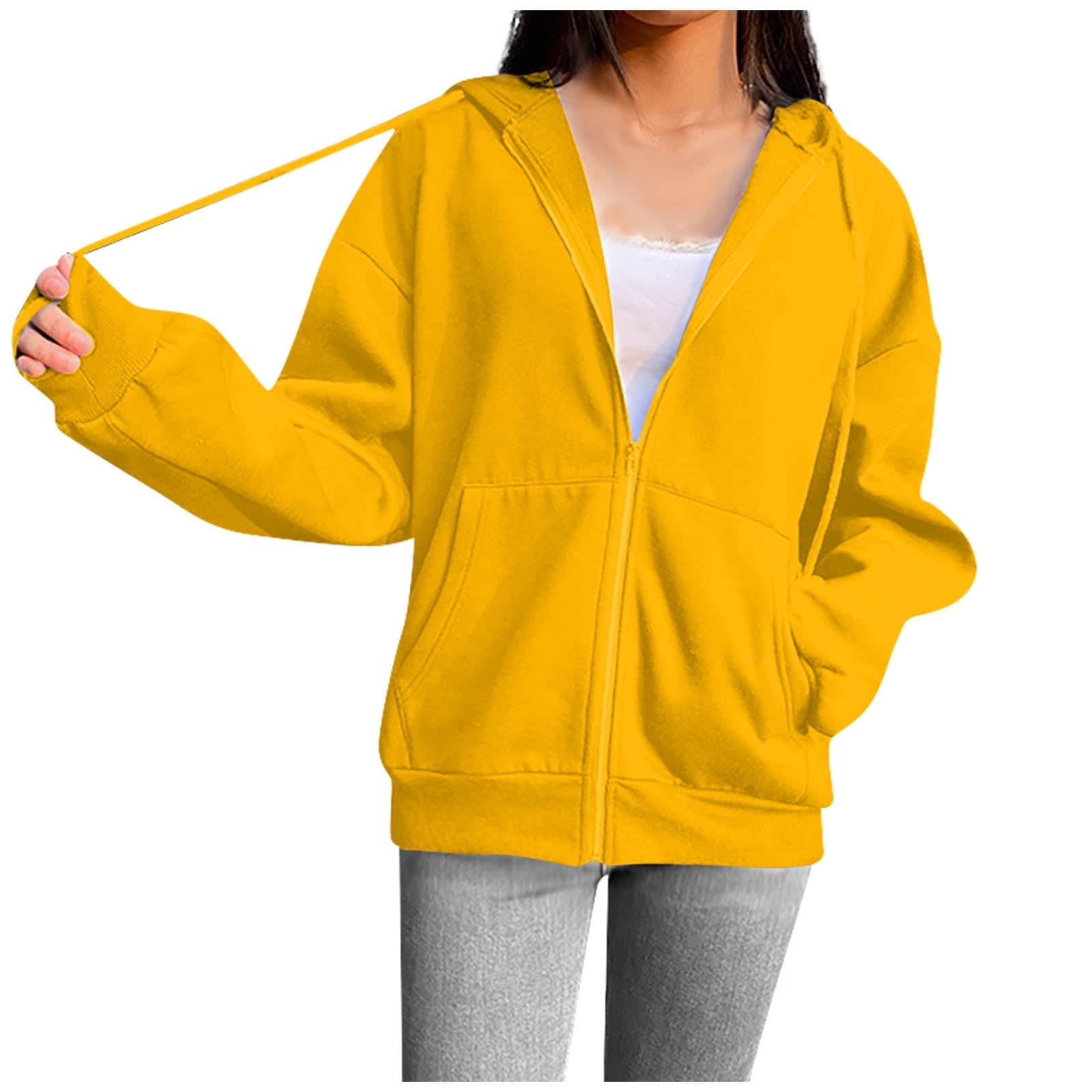 Cotton Solid Hoodie Jackets for Women Full Zip Casual Loose Spring Fall ...