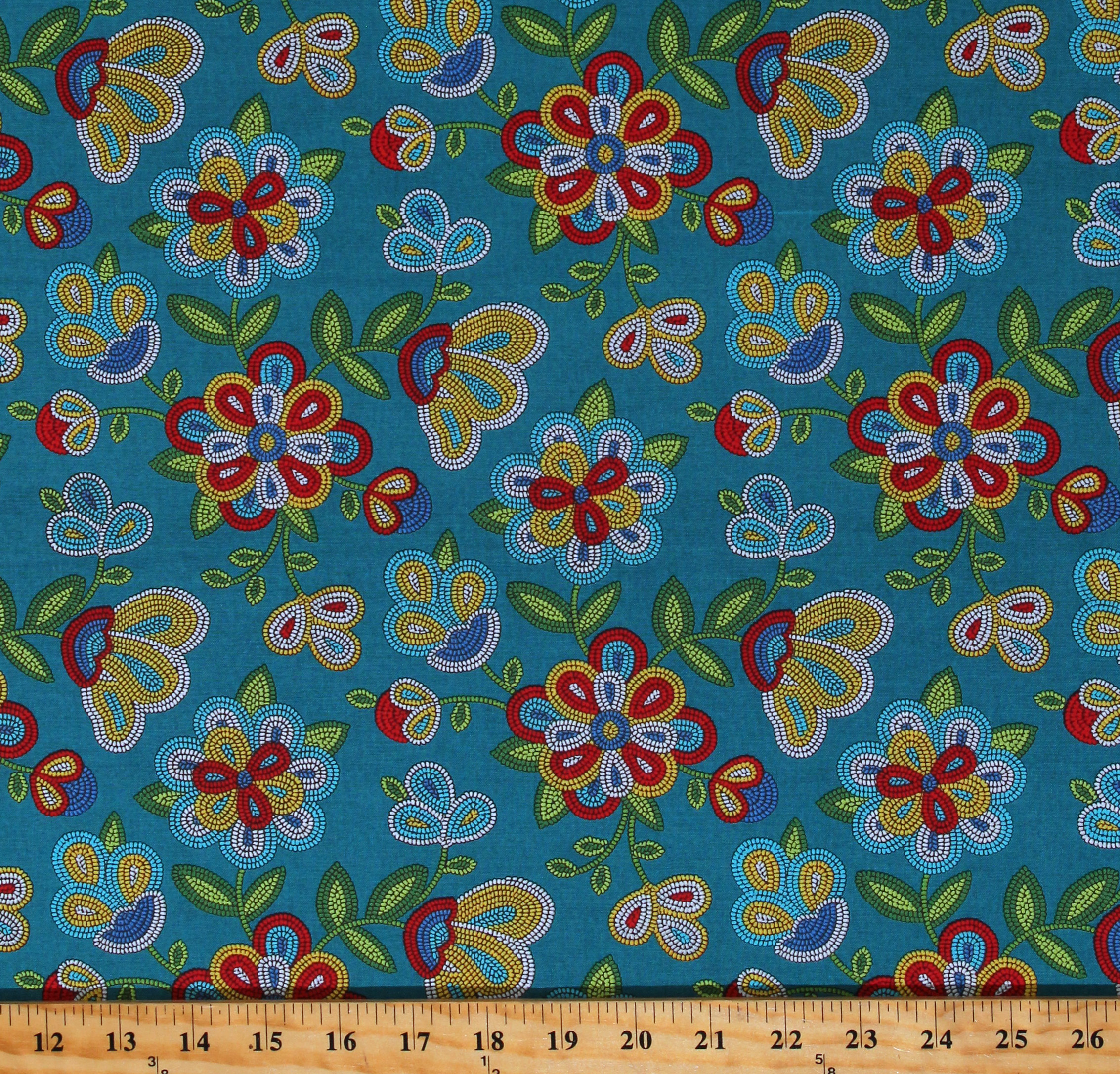 Cotton Southwestern Flowers Floral Beadwork Beaded-Look Tucson ...