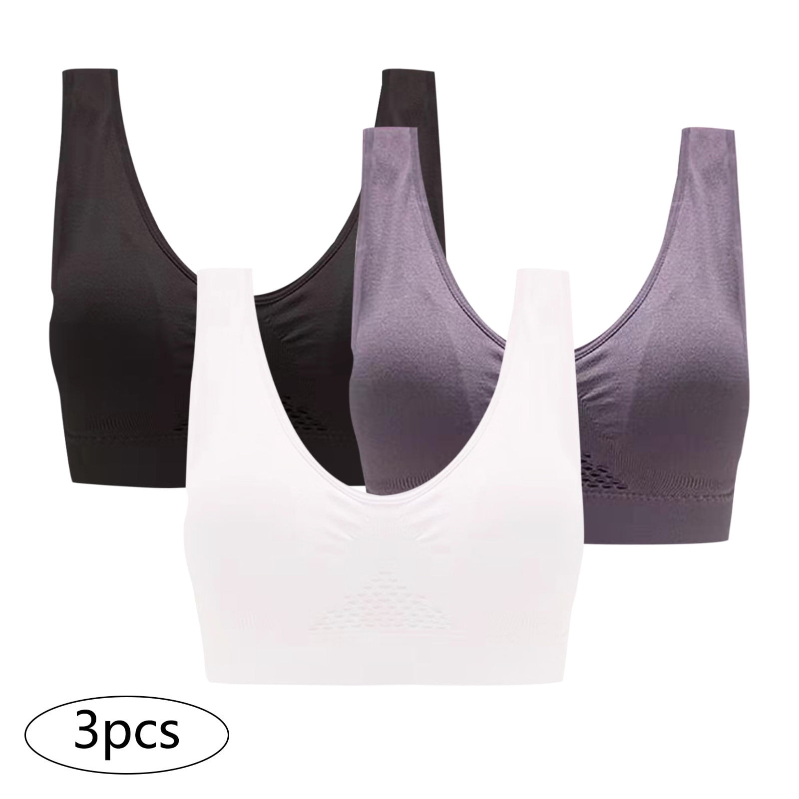 Cotton Sports Bras Pack of 3, Womens Padded Comfort Breathable Wireless ...