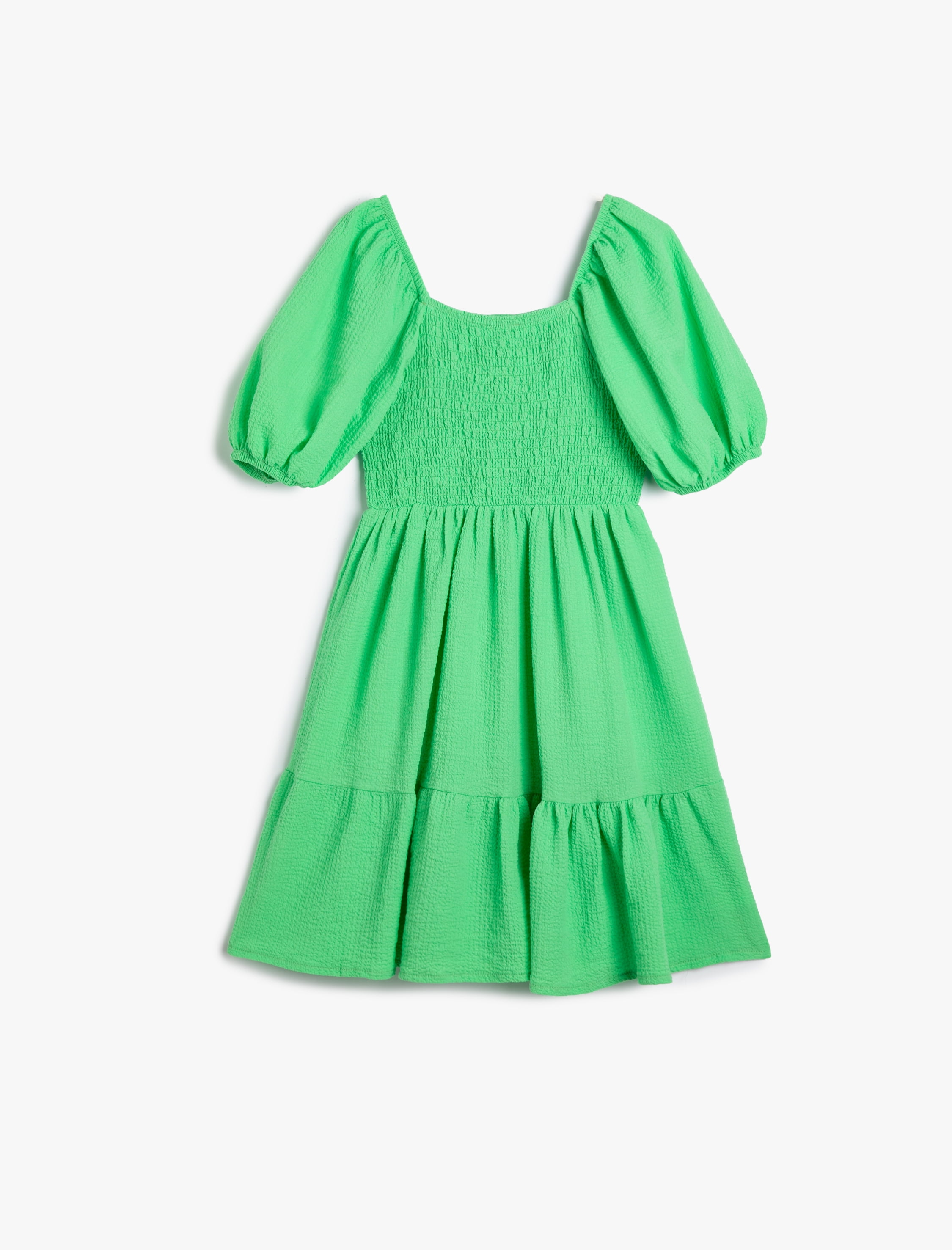 Cotton Square Neck Gimped Puff Sleeve Dress - Walmart.com