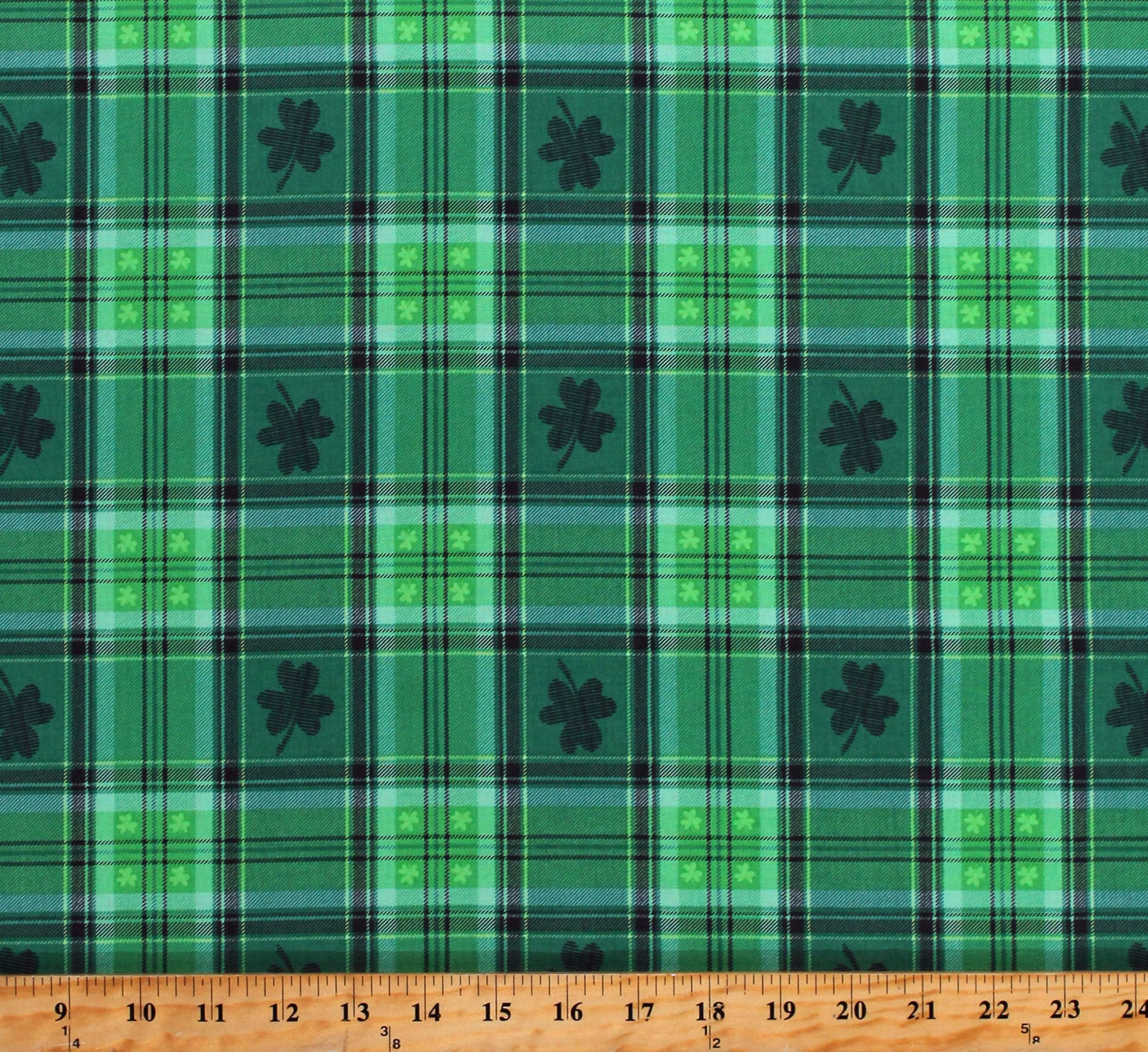 Cotton St. Patrick's Day Plaid Shamrocks Four Leaf Clovers Shamrocked ...