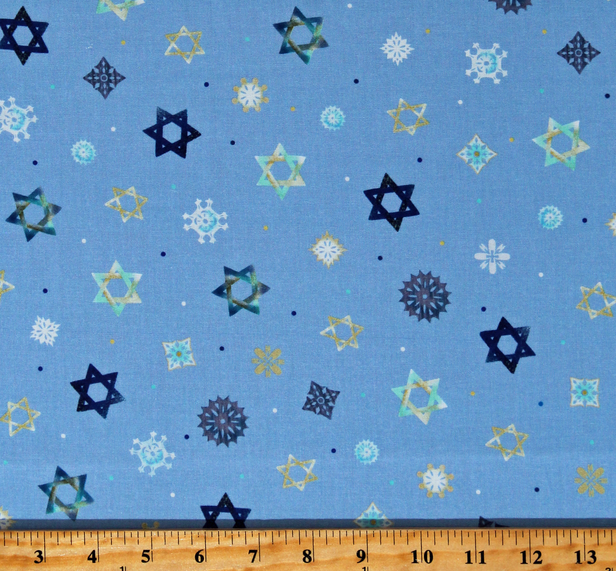 Cotton Star of David Hanukkah Snowflakes Love & Light Winter Stars Blue ...
